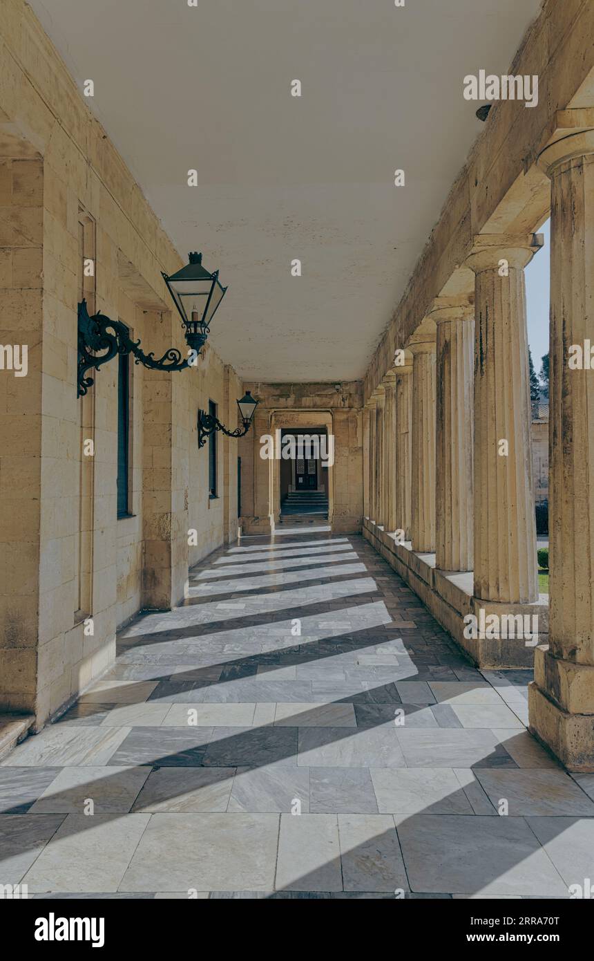 Entrance Colonnade with Ornamental Lamps in Corfu Old Town Stock Photo ...