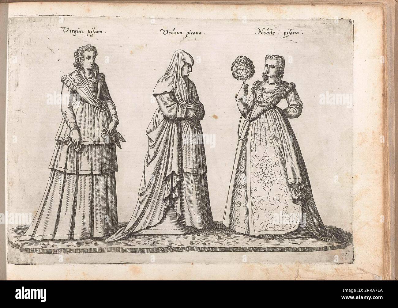 Book illustrating costumes people from around the world. 1585 A virgin ...