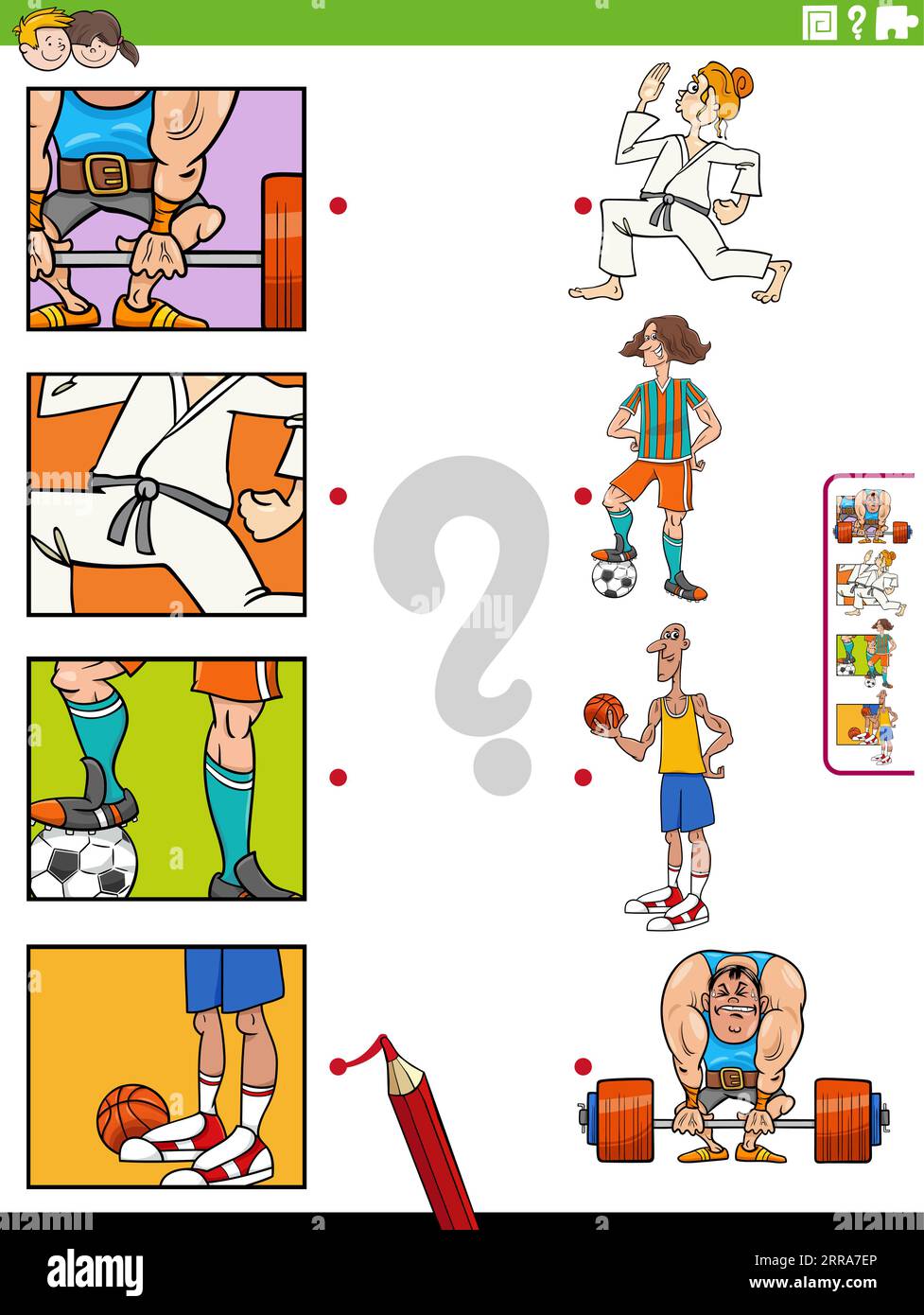 Cartoon illustration of educational matching game with people and ...