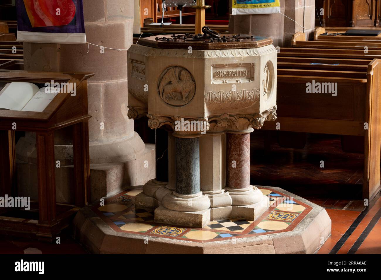 The font, All Saints Church, Allesley, West Midlands, England, UK Stock ...
