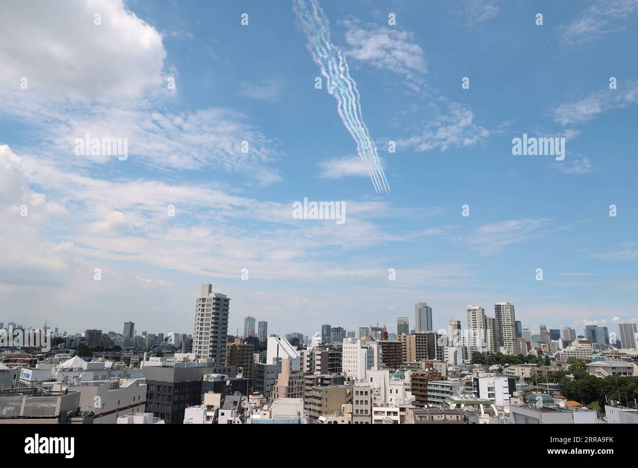210723 -- TOKYO, July 23, 2021 -- Aircraft of the Blue Impulse of the ...