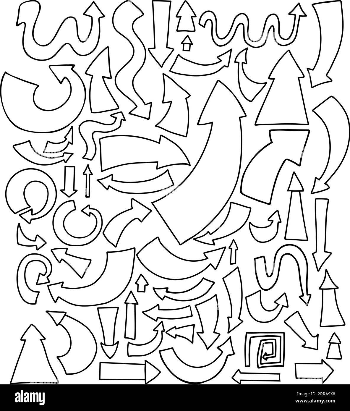 Hand Drawn linear Arrow. isolate vector doodles. Concept pointer ...