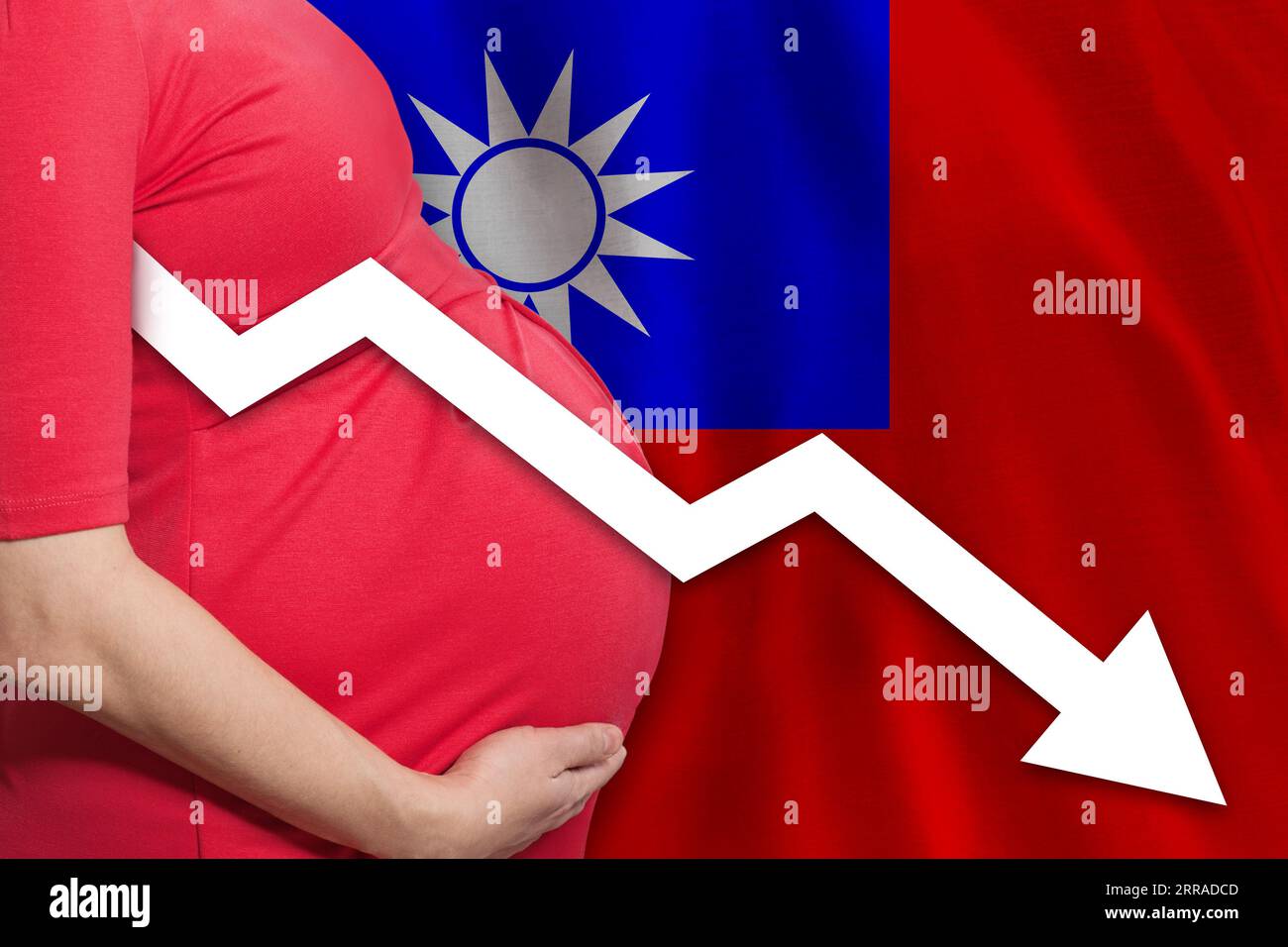 Pregnant woman on Taiwanese flag background. Falling fertility rate in ...