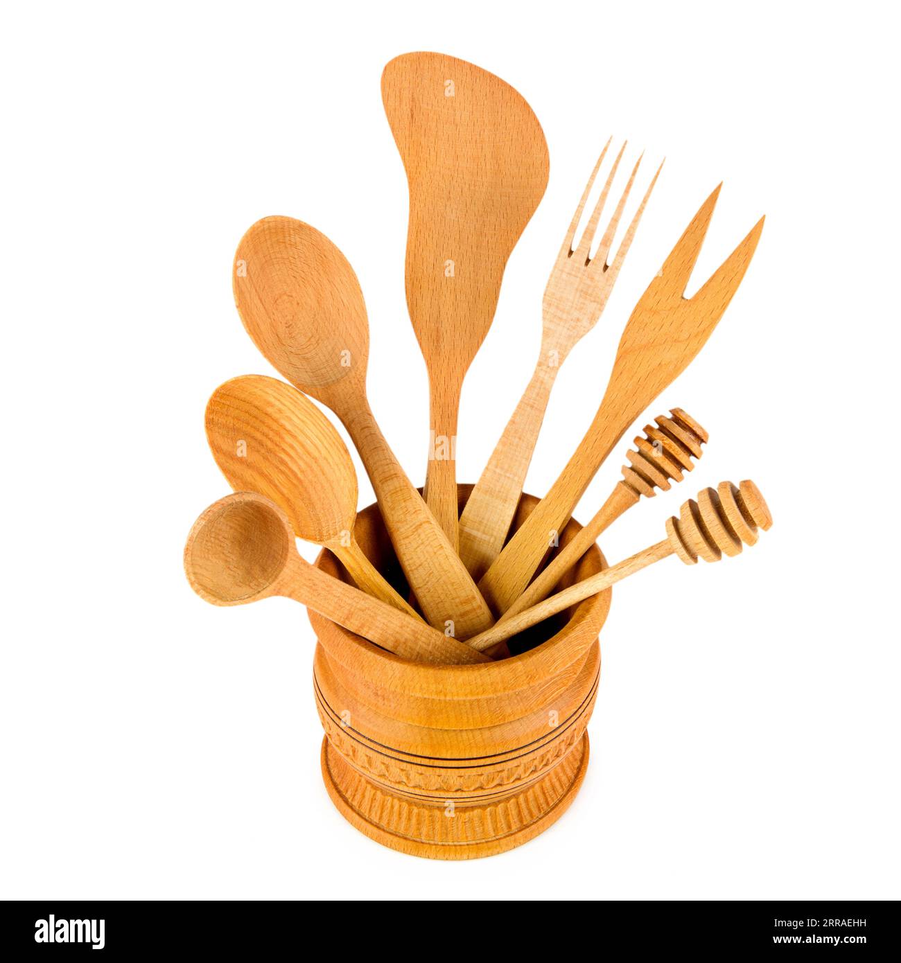 Set of wooden kitchen utensils isolated on white background Stock Photo ...
