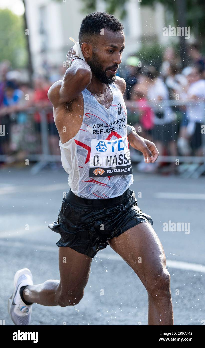 Omar Hassan of the Athlete Refugee Team competing in the men’s marathon on day 9 of the World ...