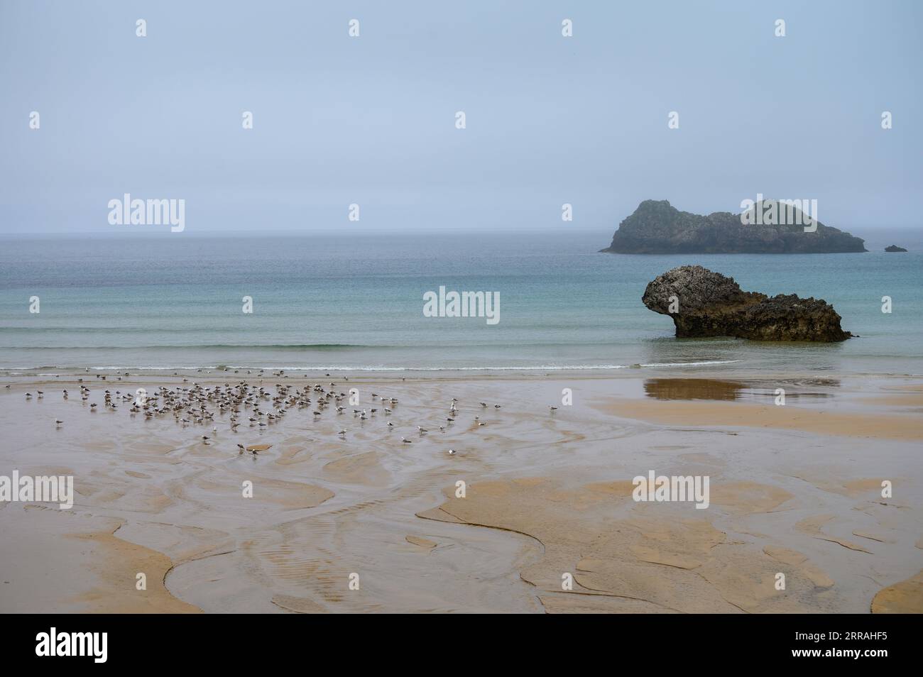 View on Playa de Palombina in Celorio village, Green coast of Asturias ...