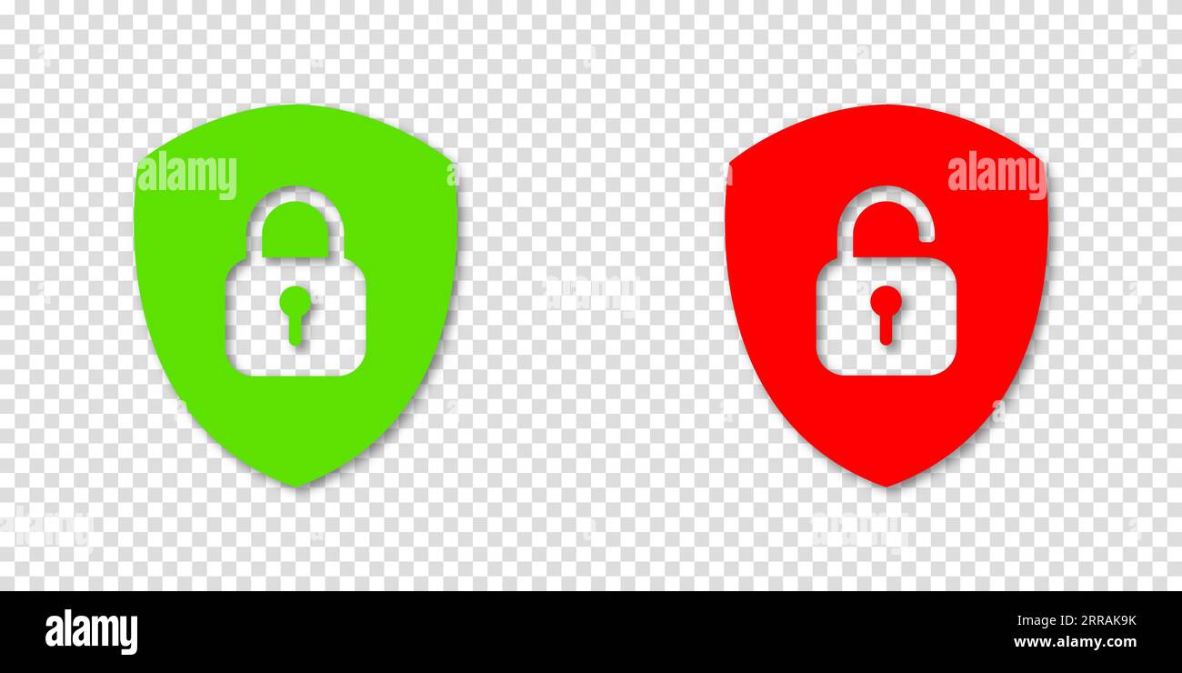 Green lock and red unlock padlock with shiled icons. Vector clipart ...