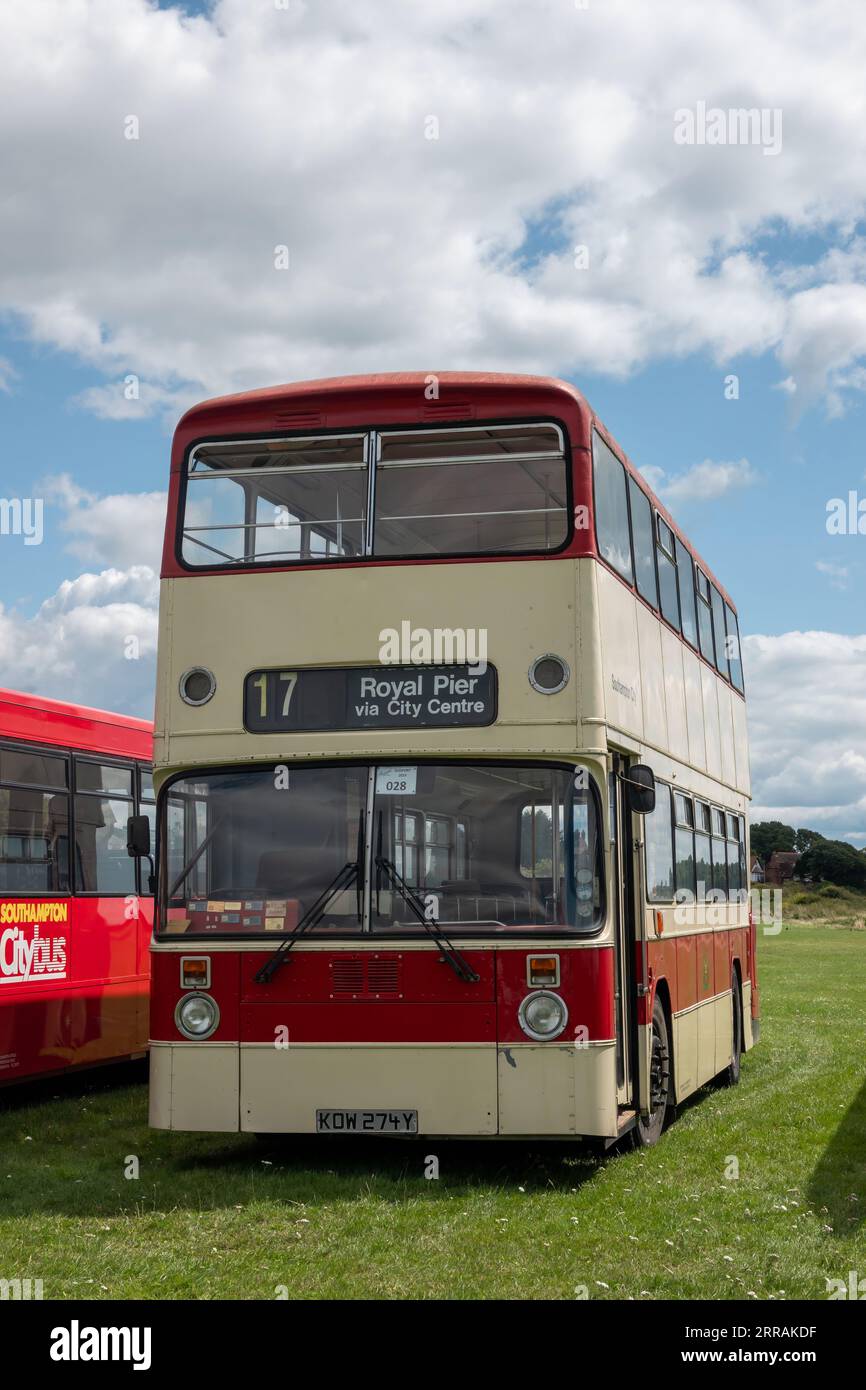 Gosport England - August 6 2023: vintage red and cream bus number 17 ...