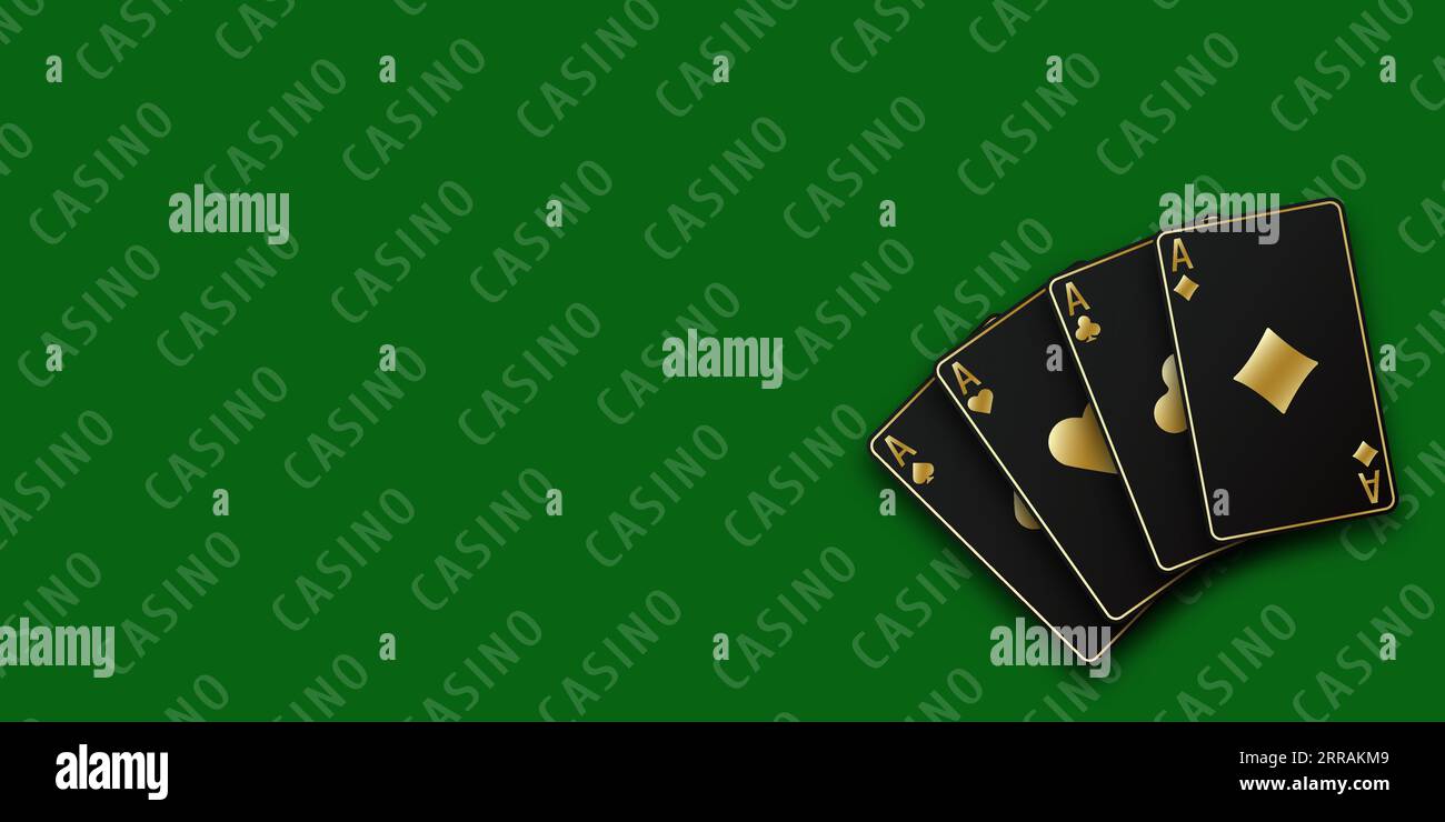 Green Casino table background. A hand fanned of playing cards ...