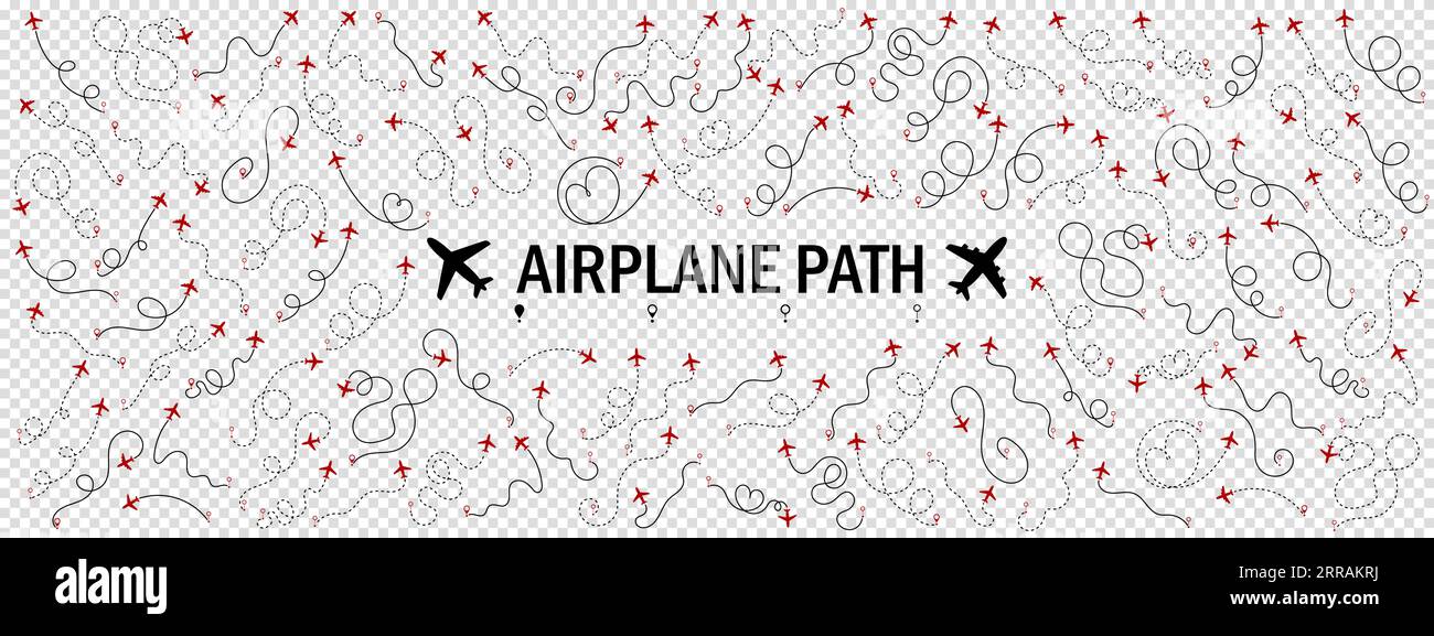 Airplane or aeroplane routes path big set. Travel concept from start ...