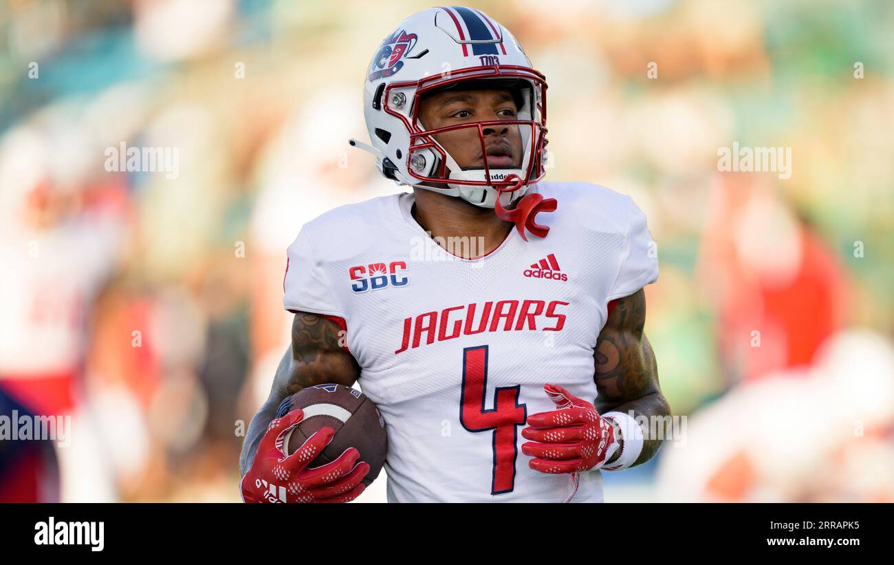 South Alabama wide receiver Caullin Lacy (4) runs during an NCAA football game on Saturday, Sept ...