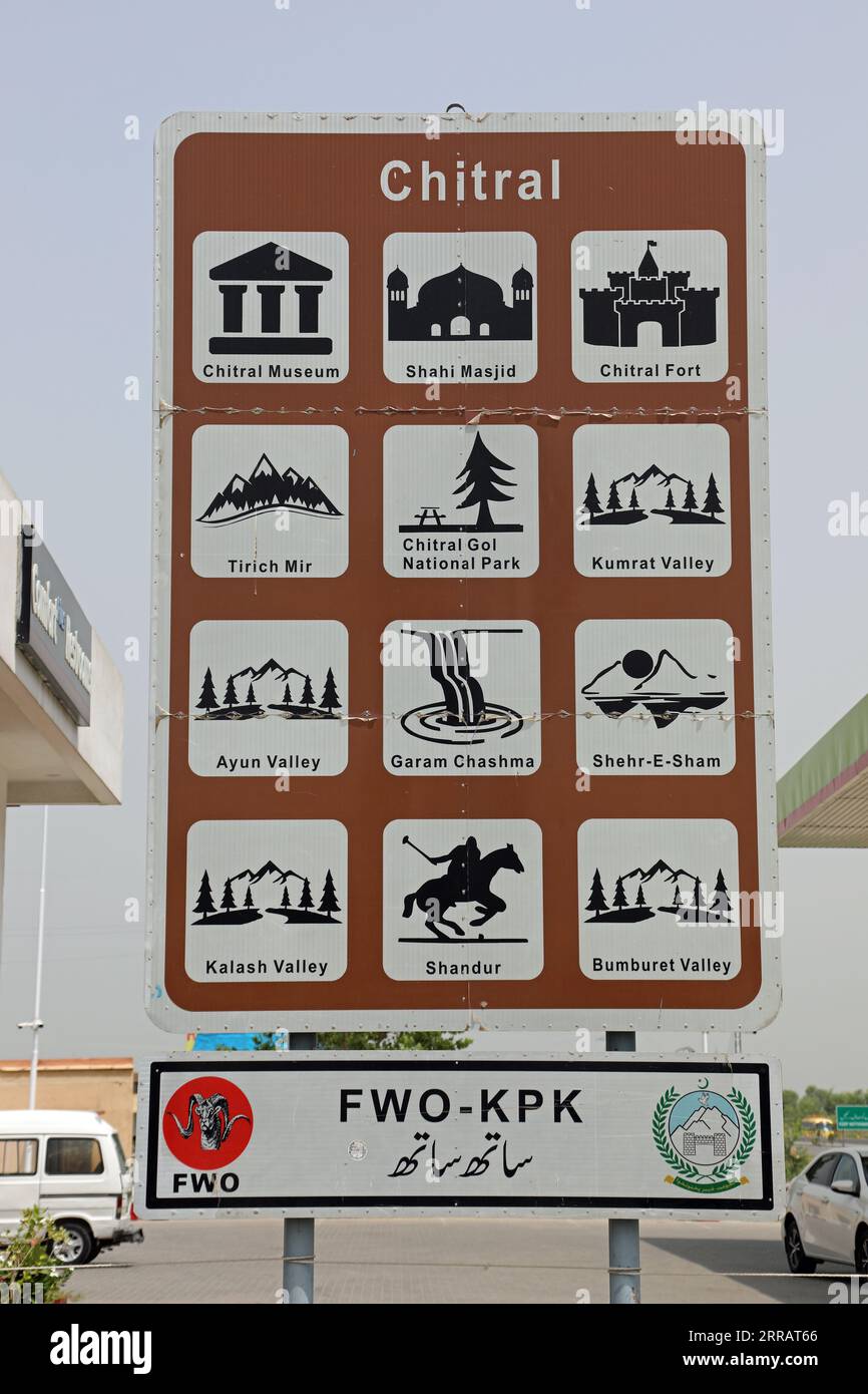 Chitral Tourist Information Sign in Pakistan Stock Photo - Alamy