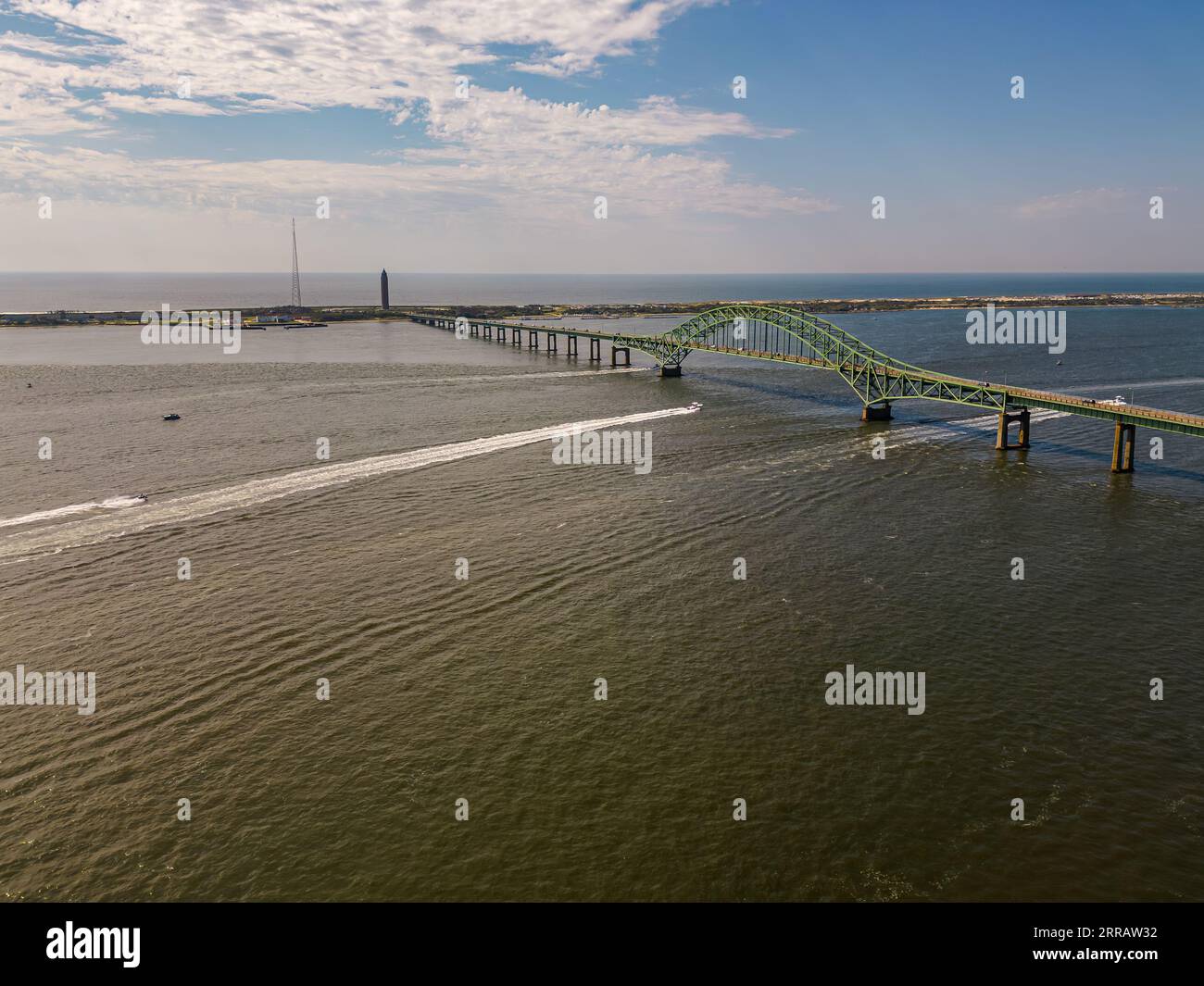 An aerial view of the Fire Island Inlet Bridge and the Robert Moses ...