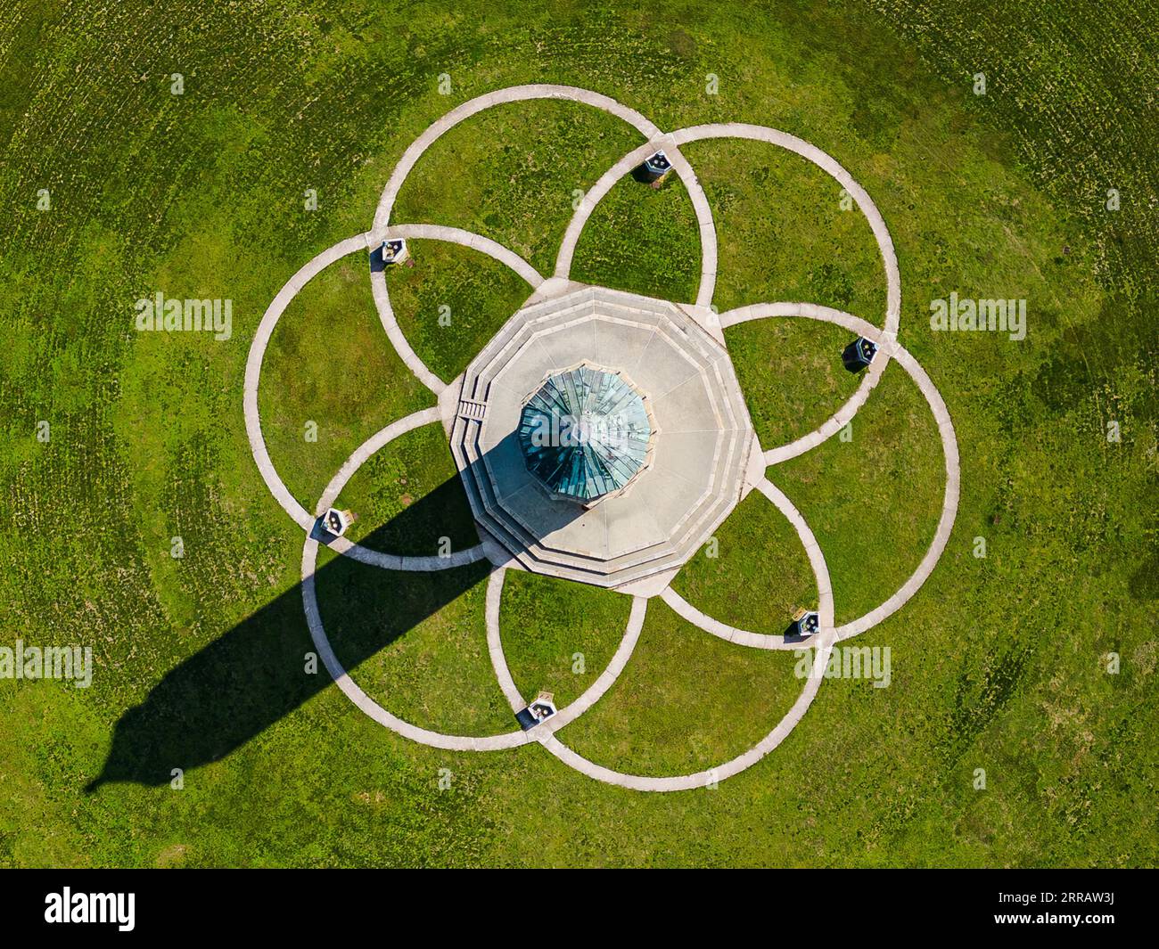 An aerial view over the Robert Moses water tower in Babylon, New York ...
