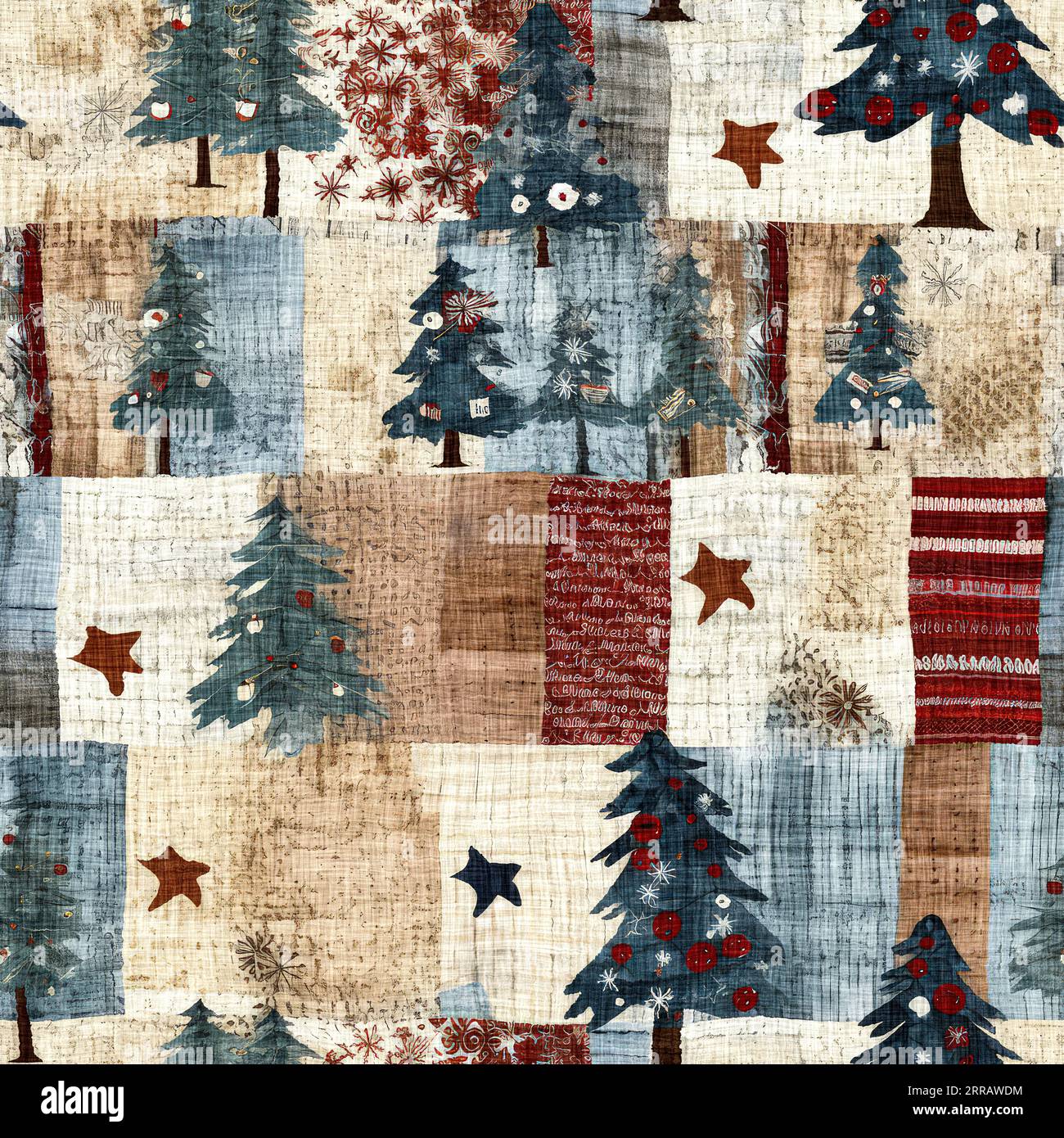 Old-Fashioned christmas tree with primitive hand sewing fabric effect ...
