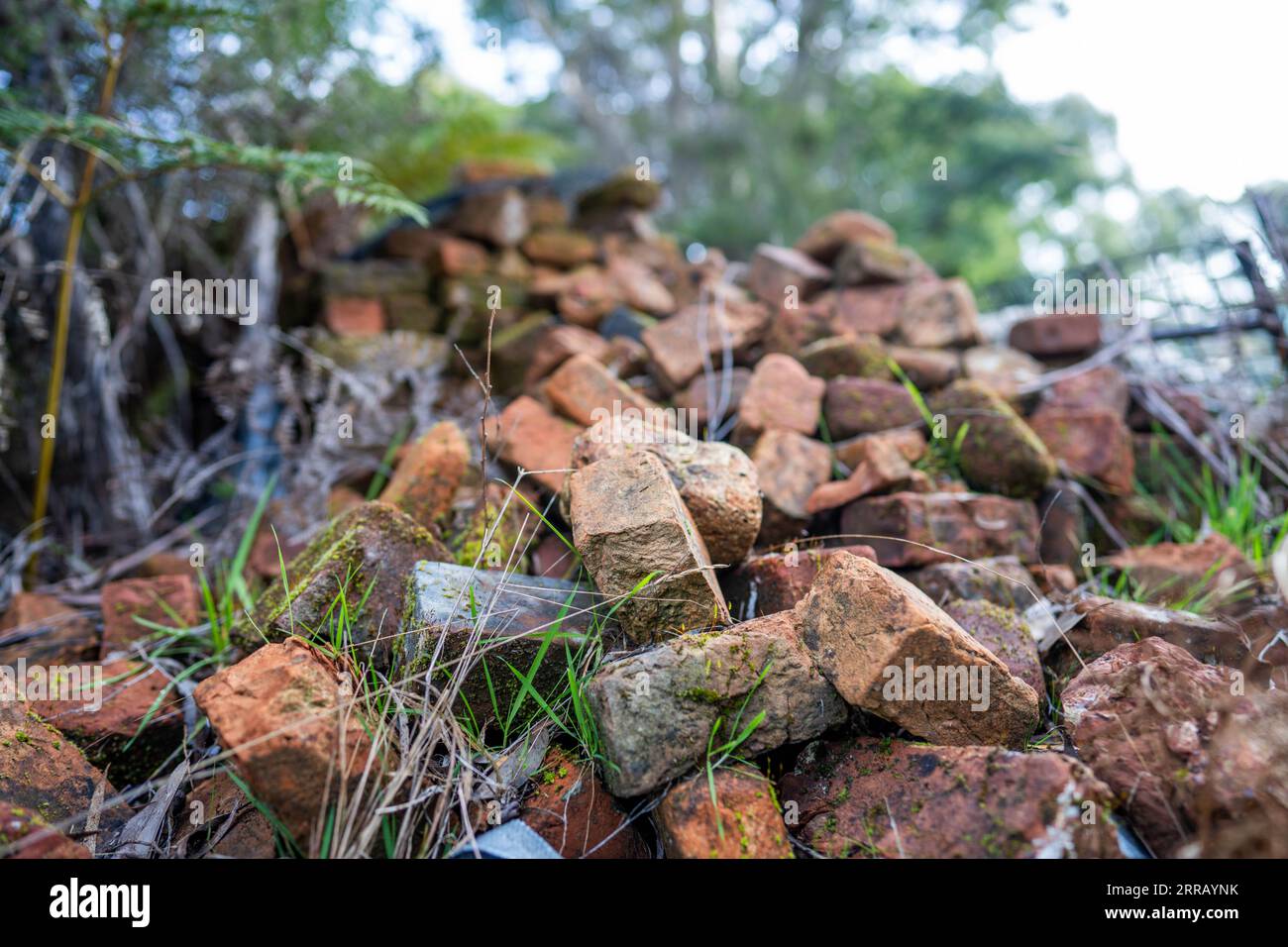 very old pile of red convict bricks for construction in tasmania Stock ...
