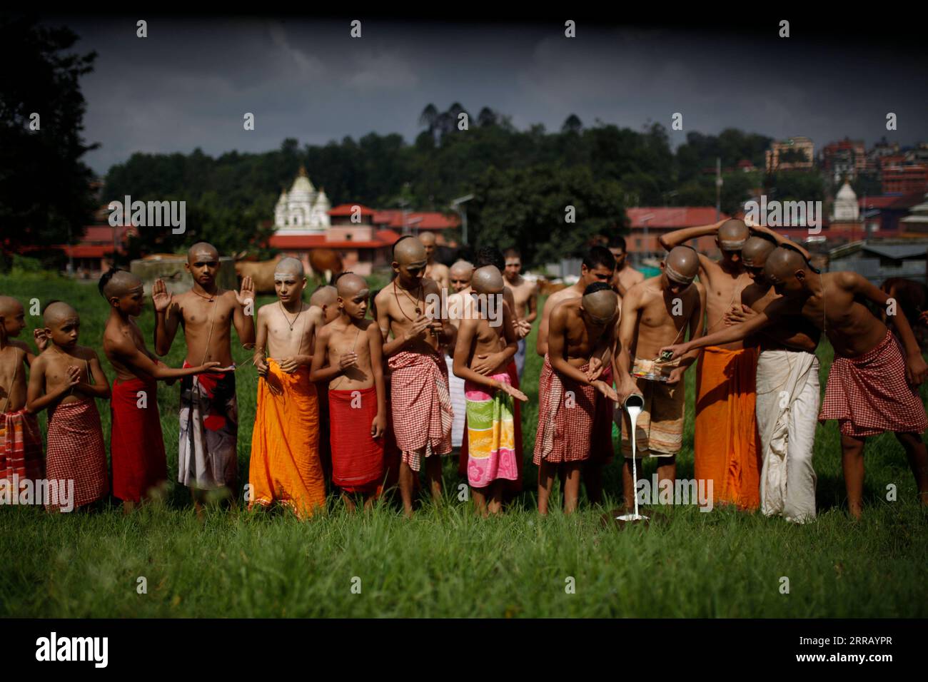 210823 -- KATHMANDU, Aug. 23, 2021 -- Nepalese students from a Hindu ...