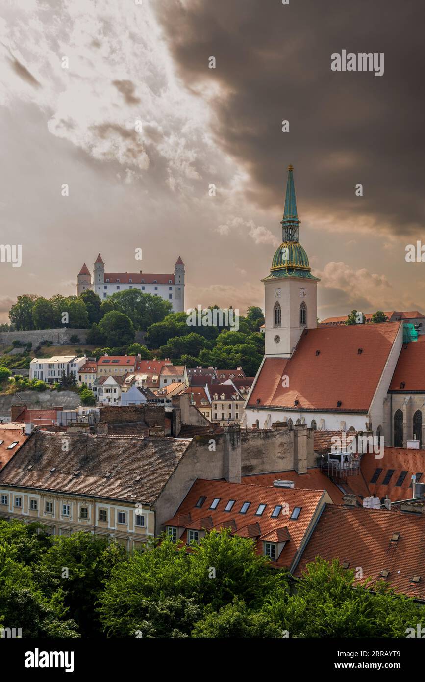 Old town skyline with castle and cathedral, Bratislava, Slovakia Stock ...