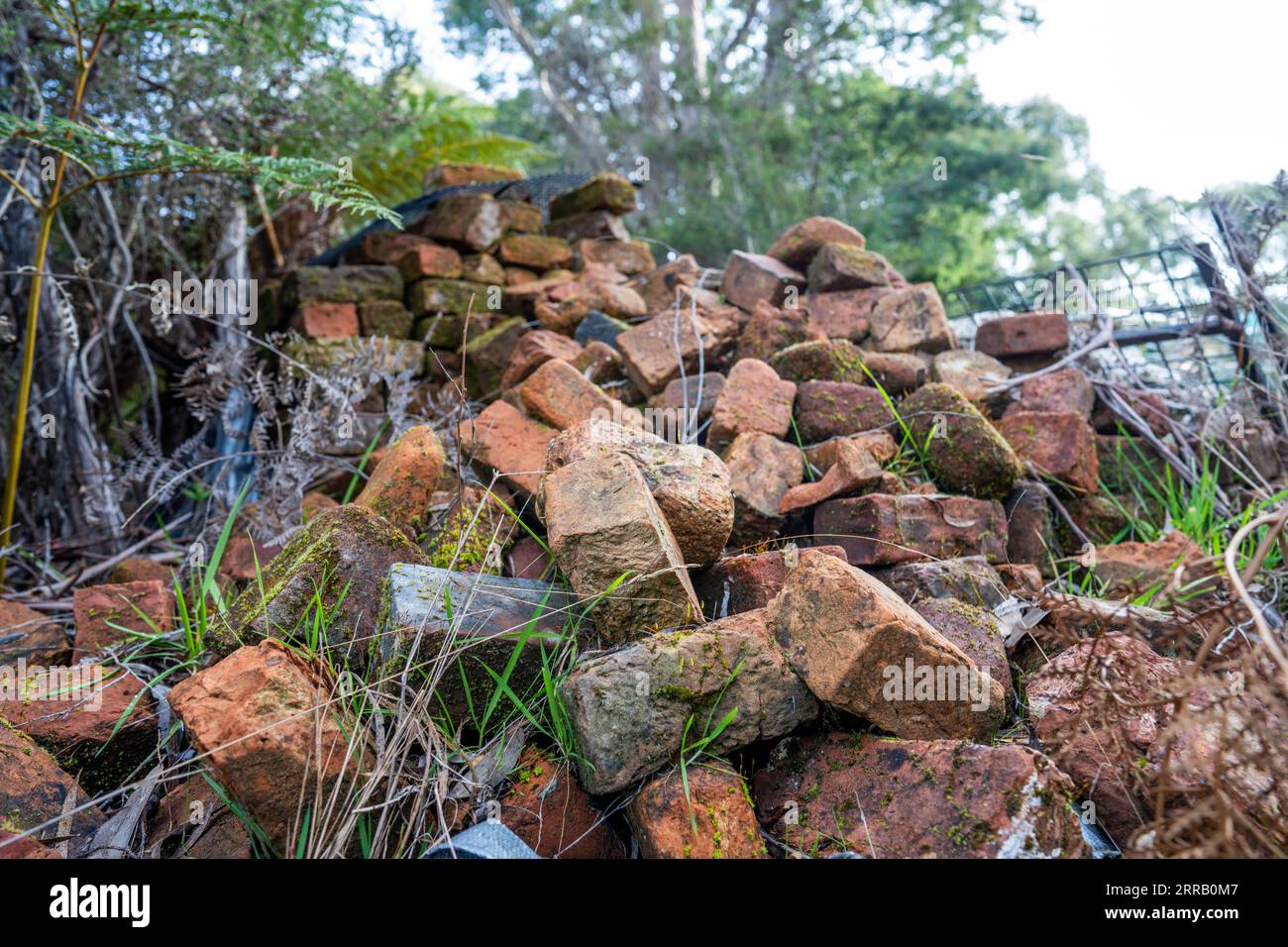 very old pile of red convict bricks for construction in tasmania Stock ...