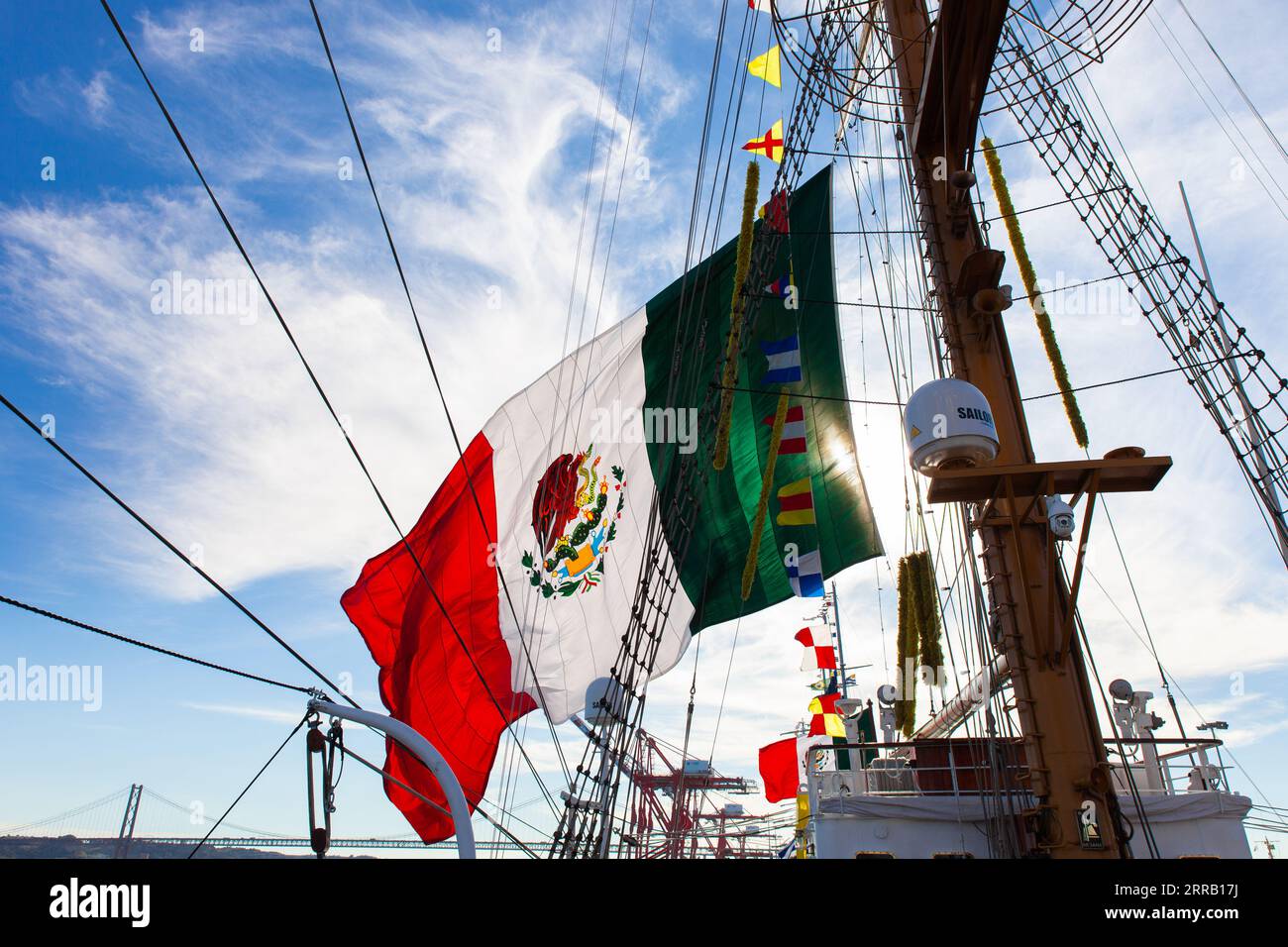 Lisbon, Portugal, August 31, 2023: Mexican sailboat Cuauhtémoc in docks ...
