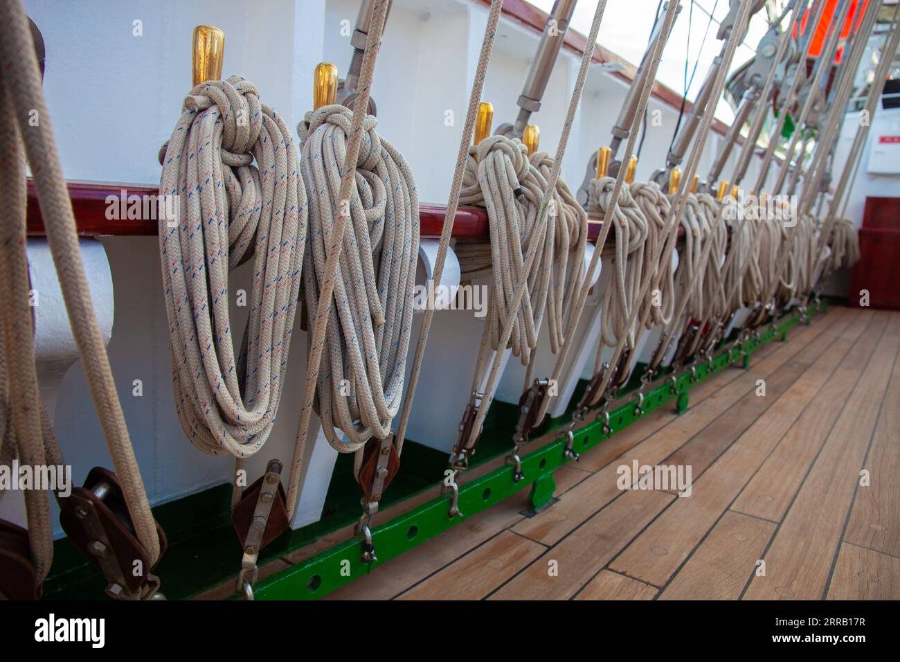 Ship's ropes. Rigging on an old sailboat Stock Photo - Alamy