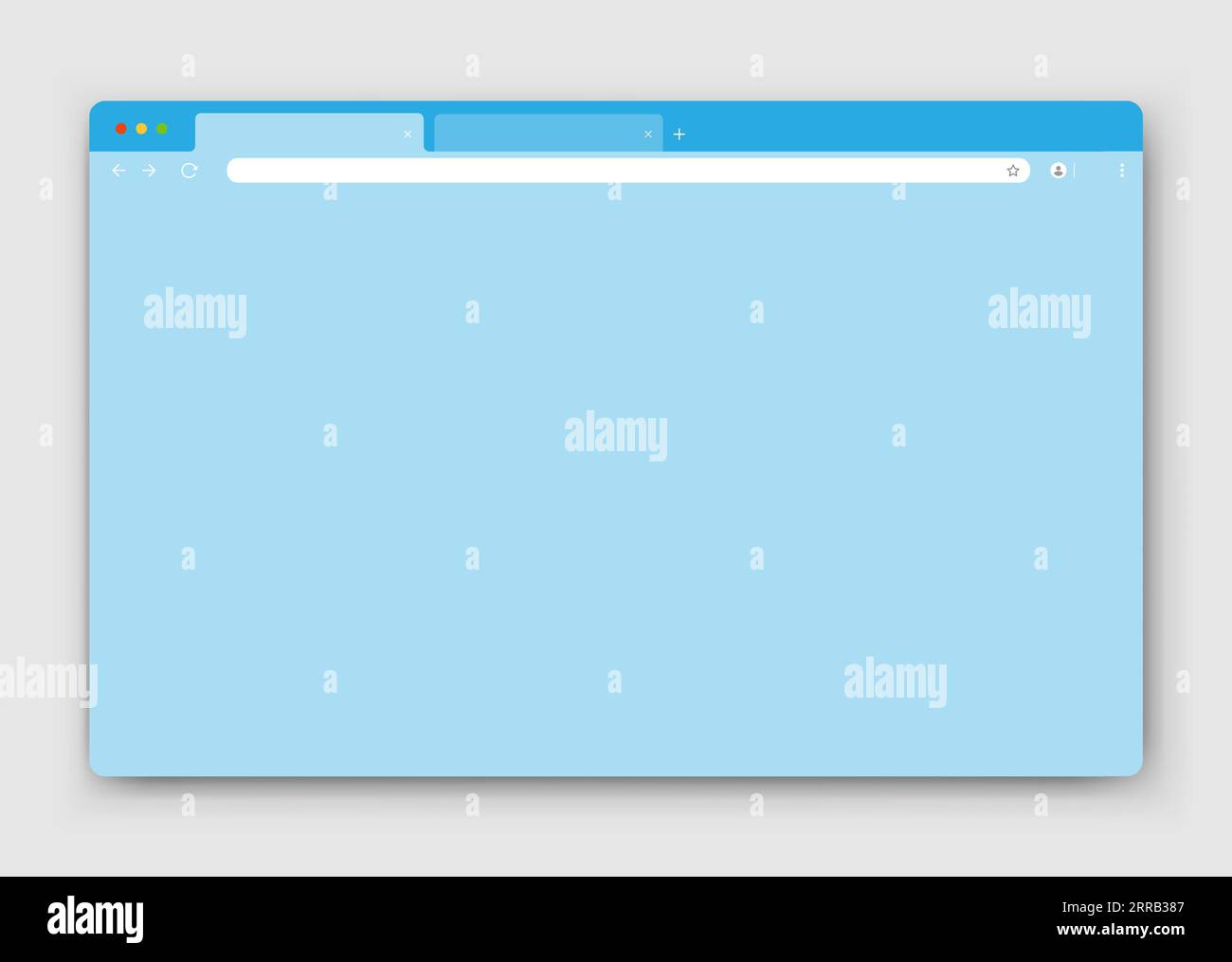 Browser window. Realistic blue empty browser window with toolbar, search bar and shadow on a ...