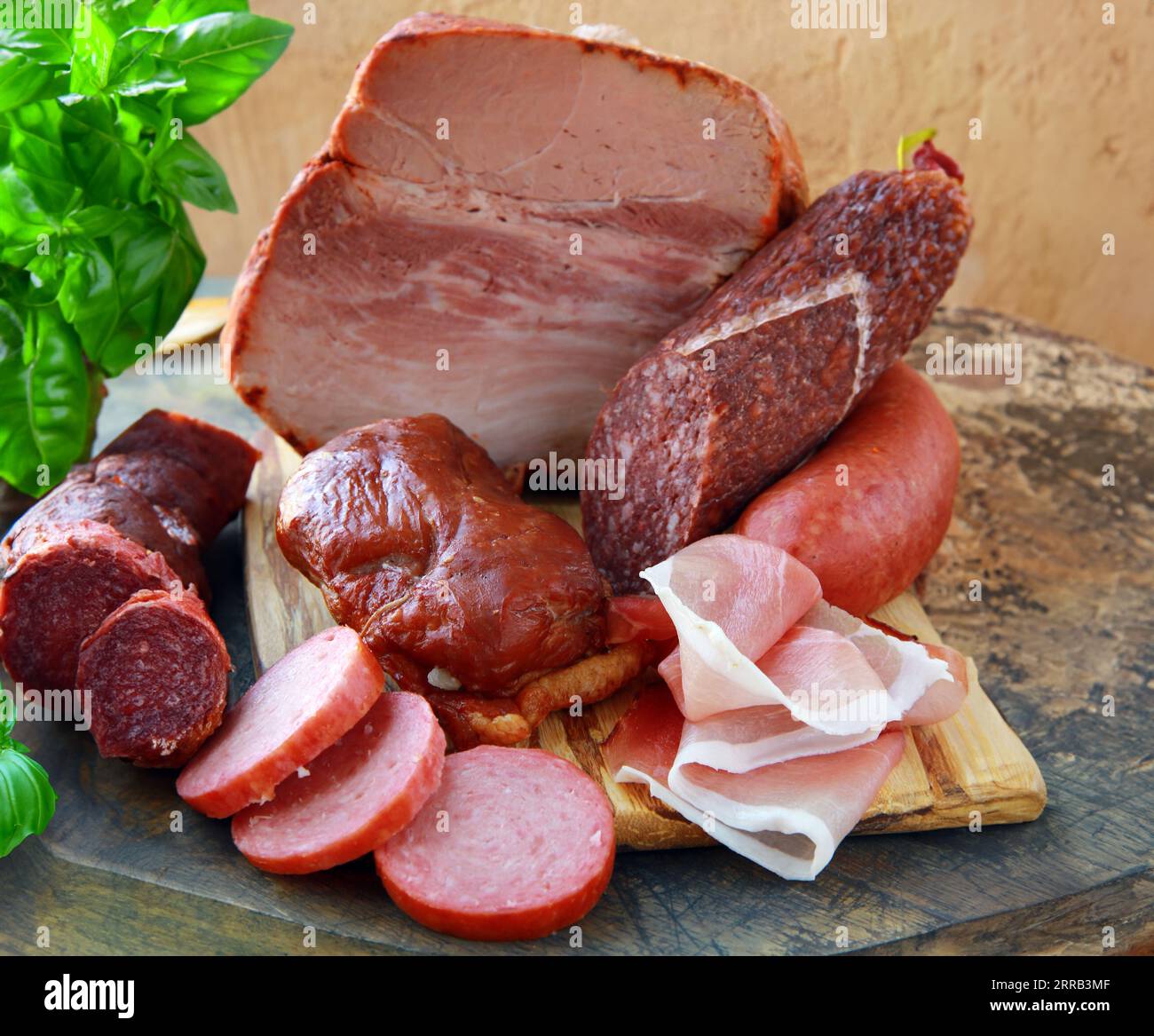 deli meats sausage, ham, bacon Stock Photo - Alamy