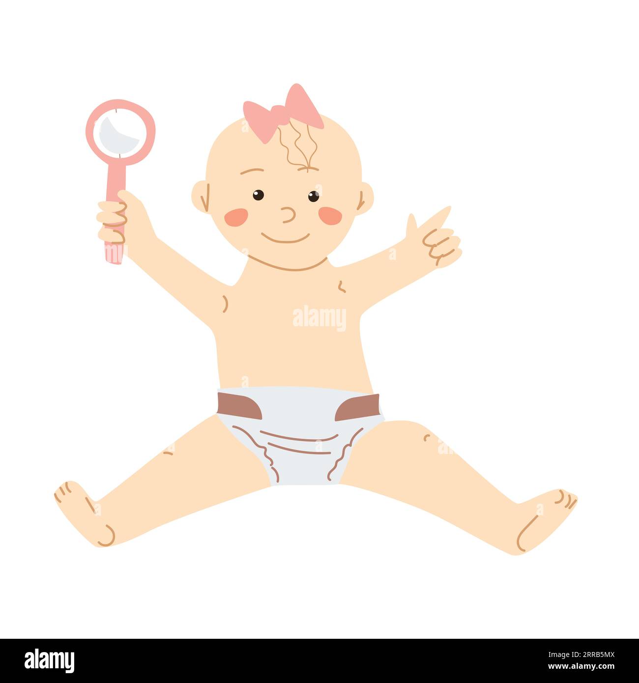 cute small girl sitting and playing with a rattle Stock Vector Image ...