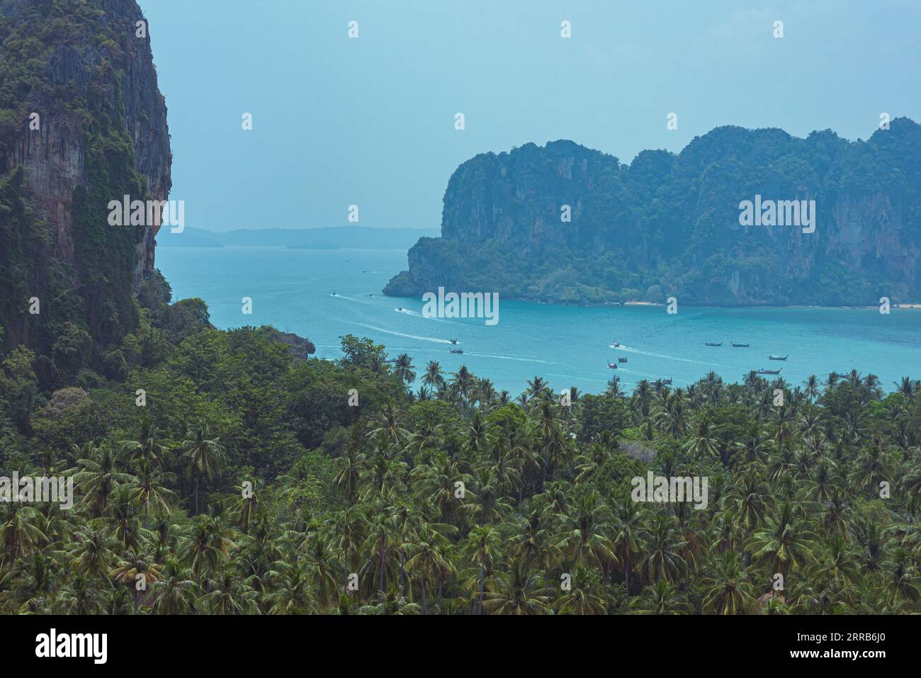 Rocks and coconut tree groves of Railay Peninsula, a view from Railay ...