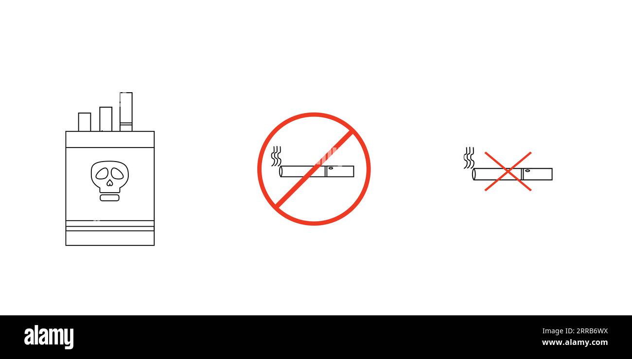 prohibition and harm of smoking icons with stroke Stock Vector Image ...