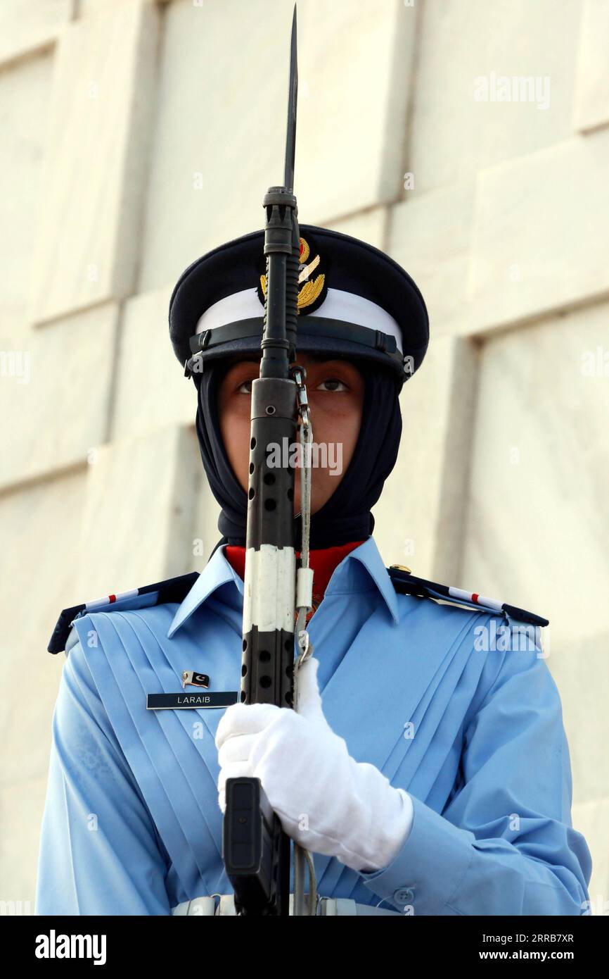 210906 -- KARACHI, Sept. 6, 2021 -- A Pakistani Air Force cadet stands ...