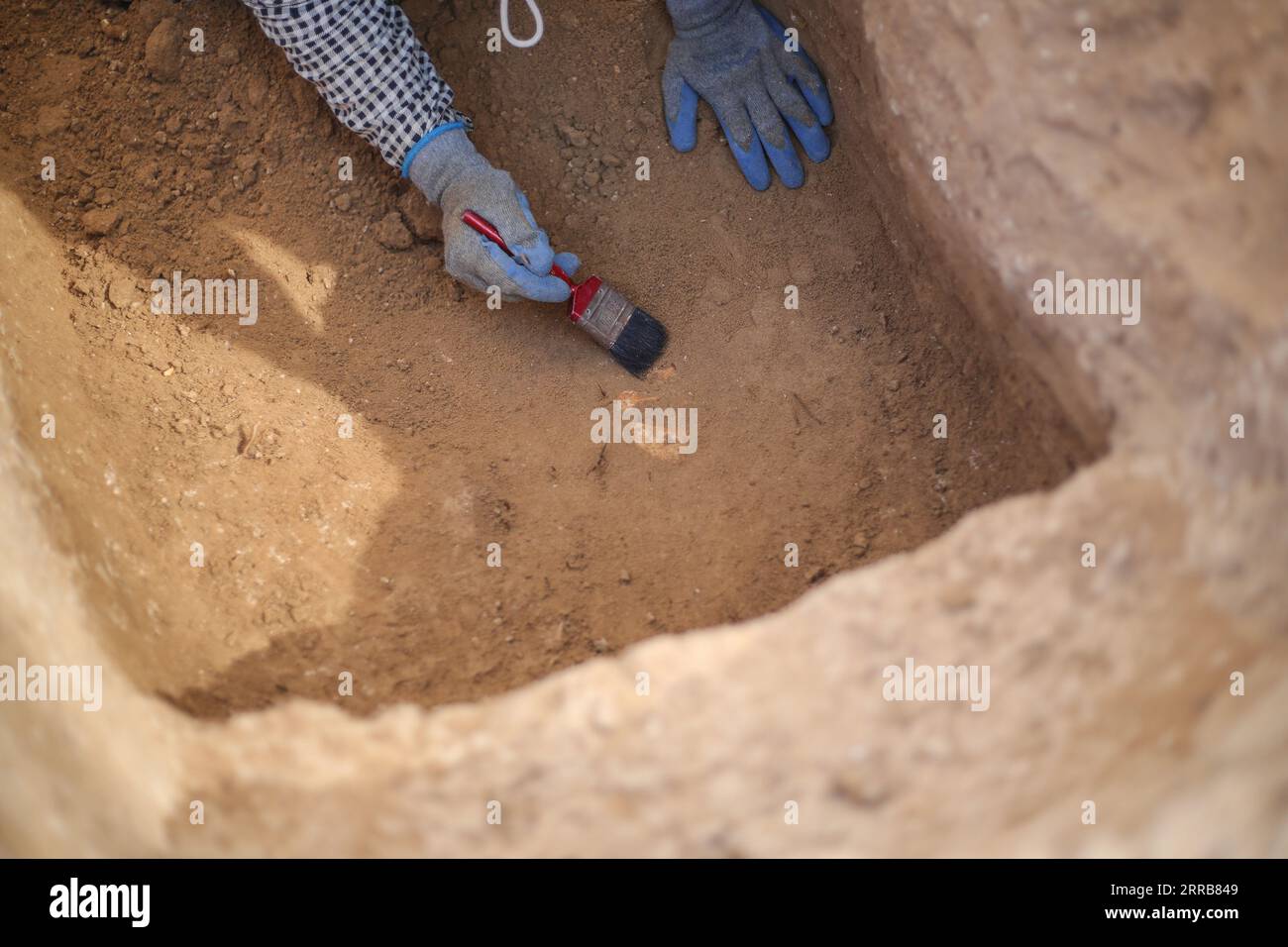 Gaza, Palestine. 7th Sep, 2023. A French archaeologist removes the sand ...