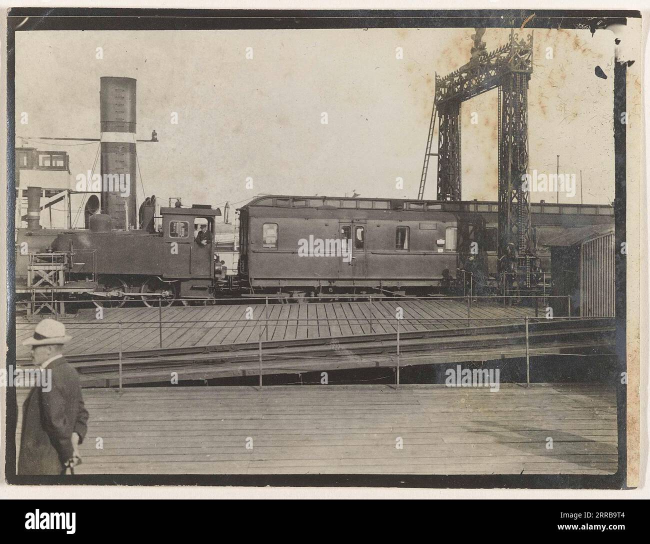 Locomotive and train on a railway bridge 1900; 1900s; 20th century; Unknown Place Stock Photo ...
