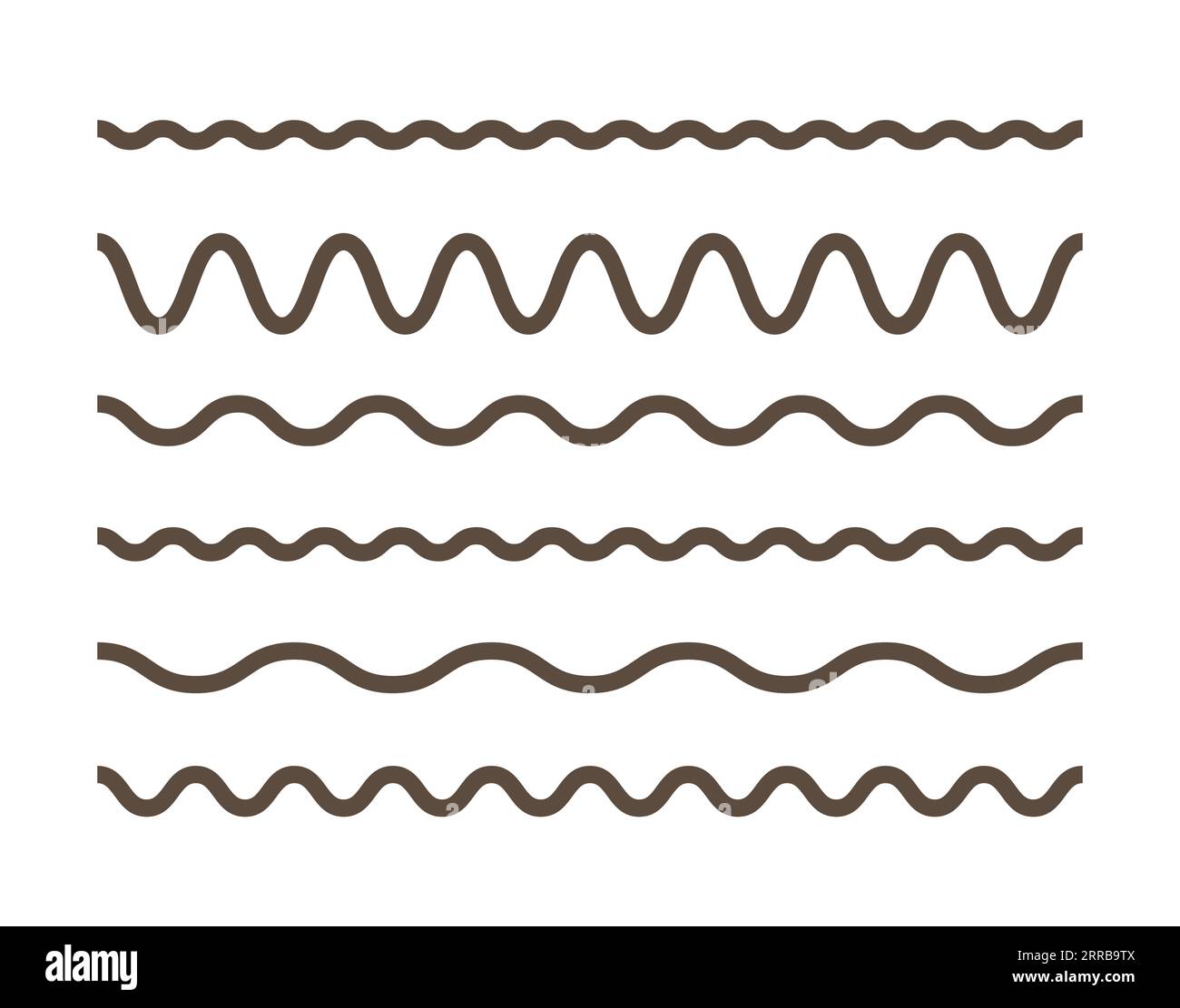 Marker wavy horisontal line set in white background. Simple outline ...