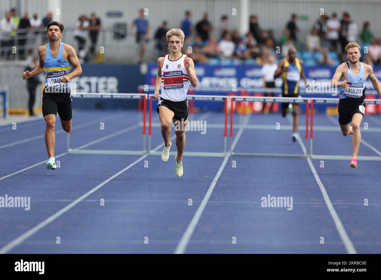 Seamus DERBYSHIRE of City of Stoke AC in the 400m Hurdles Heats at the ...