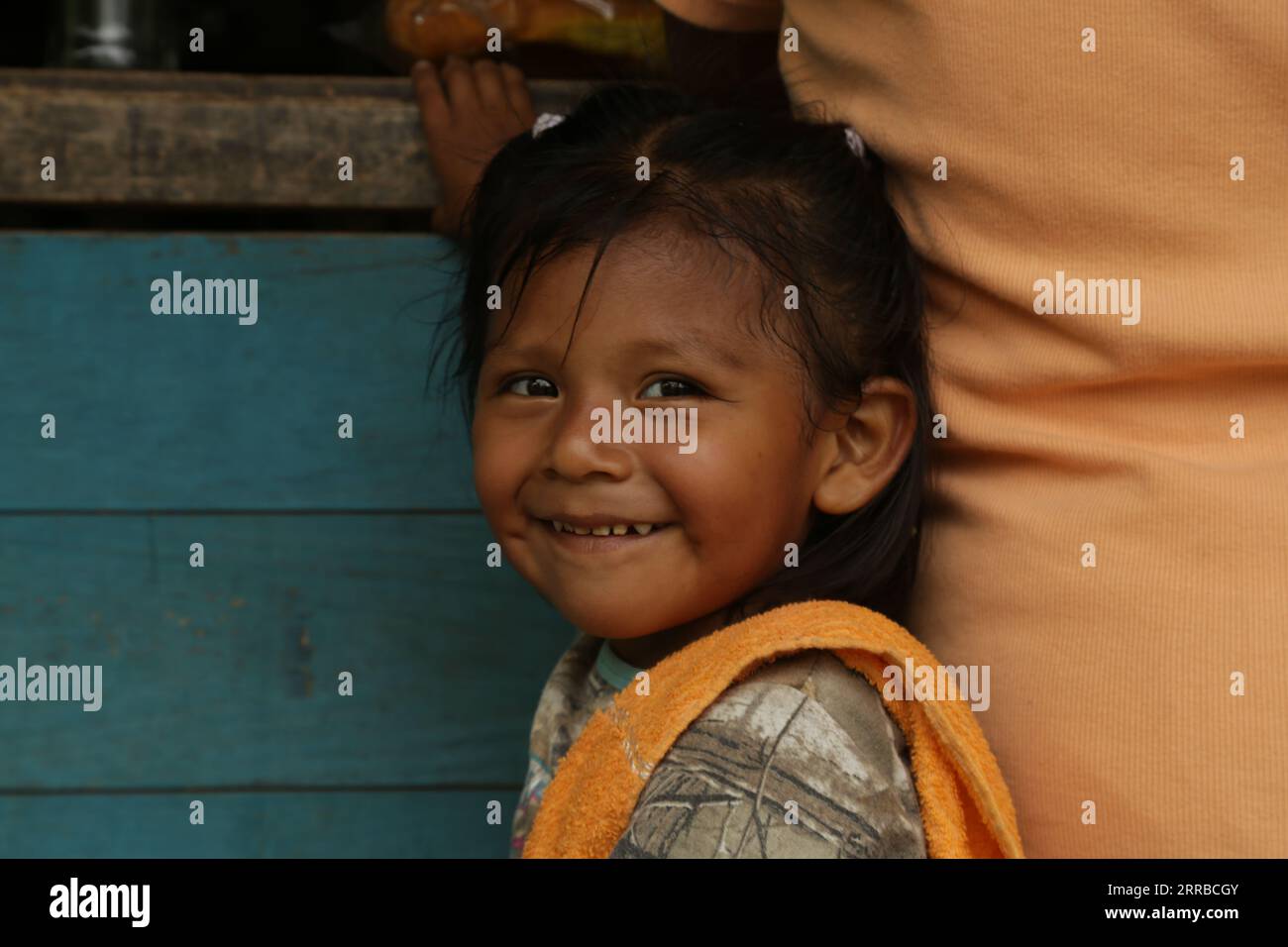 Portrait of Indigenous BriBri ethnicity child close to mother. Costa ...