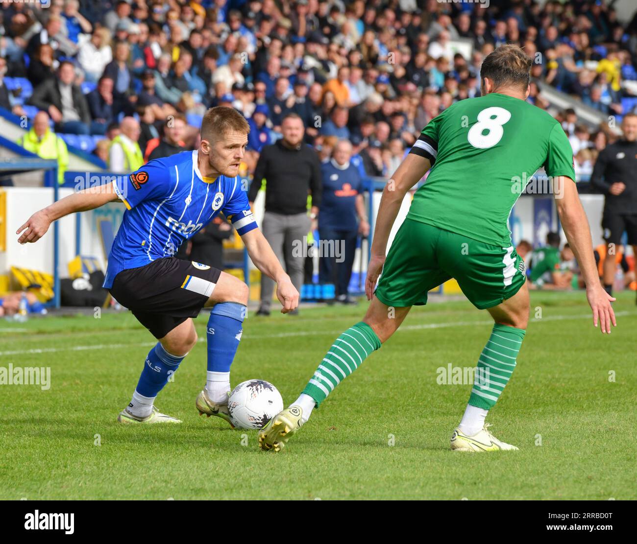 Chester, Cheshire, England, 28th August 2023. Chester’s Declan Weeks ...