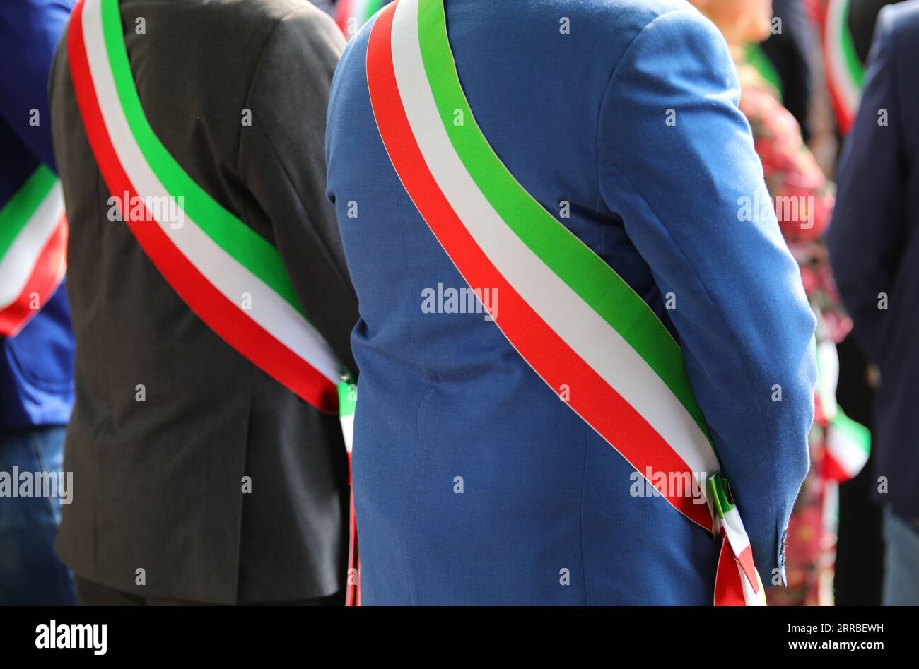 mayors with the Italian tricolor flag during the official ceremony with ...