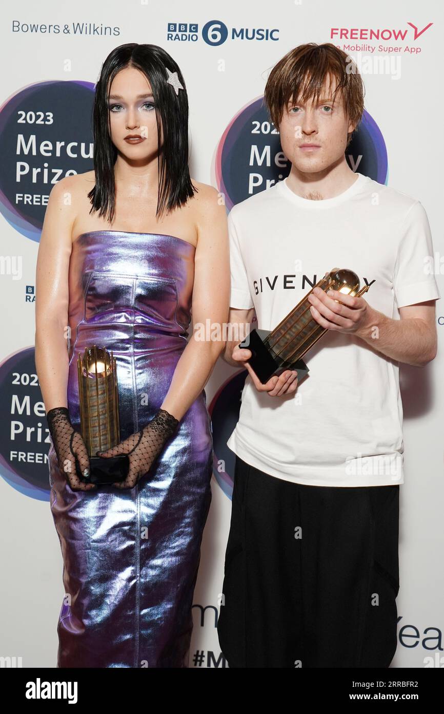 Georgia Ellery (left) and Taylor Skye of Jockstrap attending the Mercury Prize 2023 awards show ...