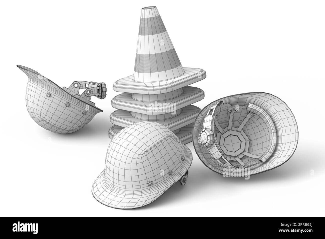 Set of traffic cones for under construction road work and safety helmet ...