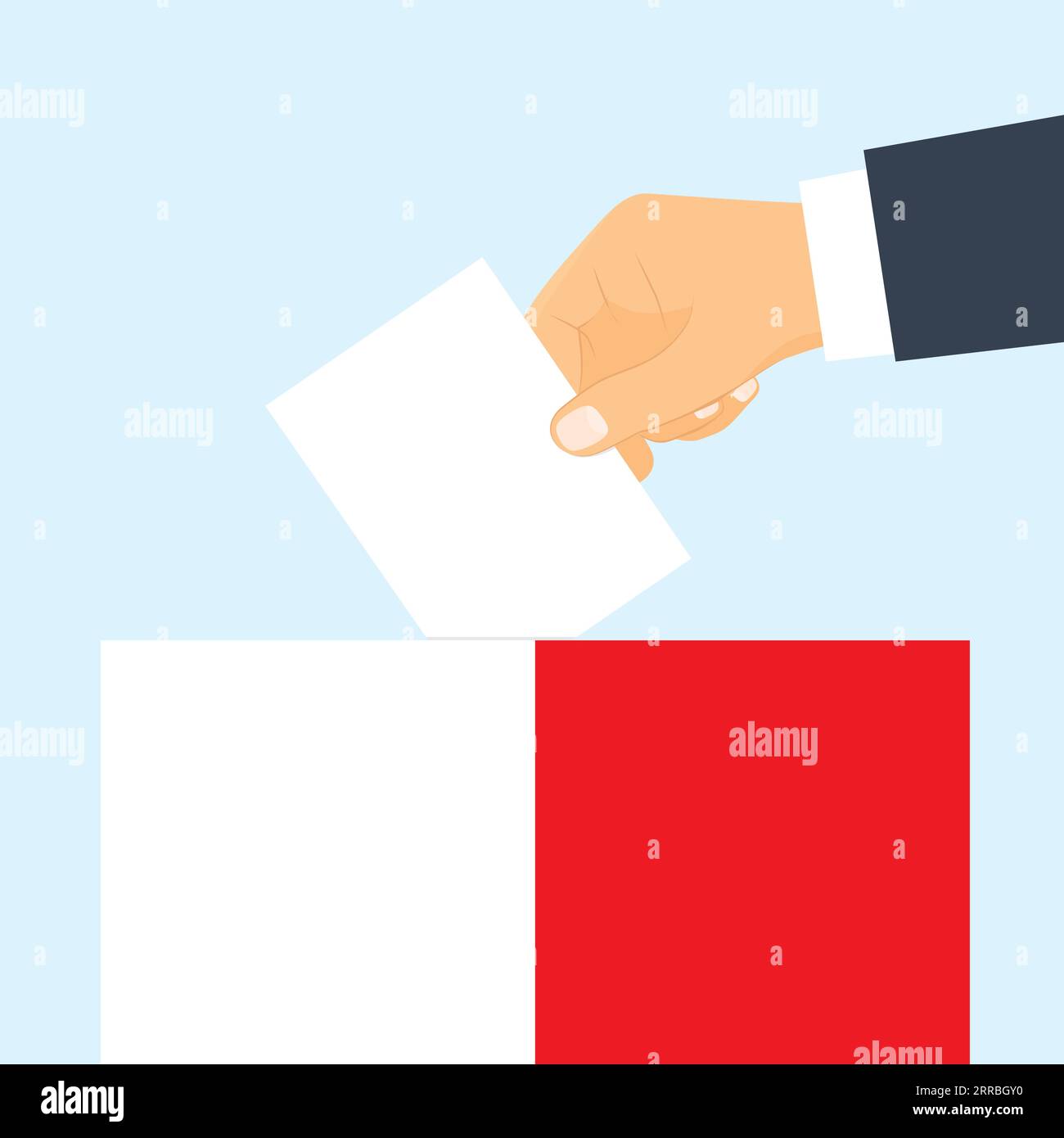 hand inserting a ballot paper into voting box with polish flag ...