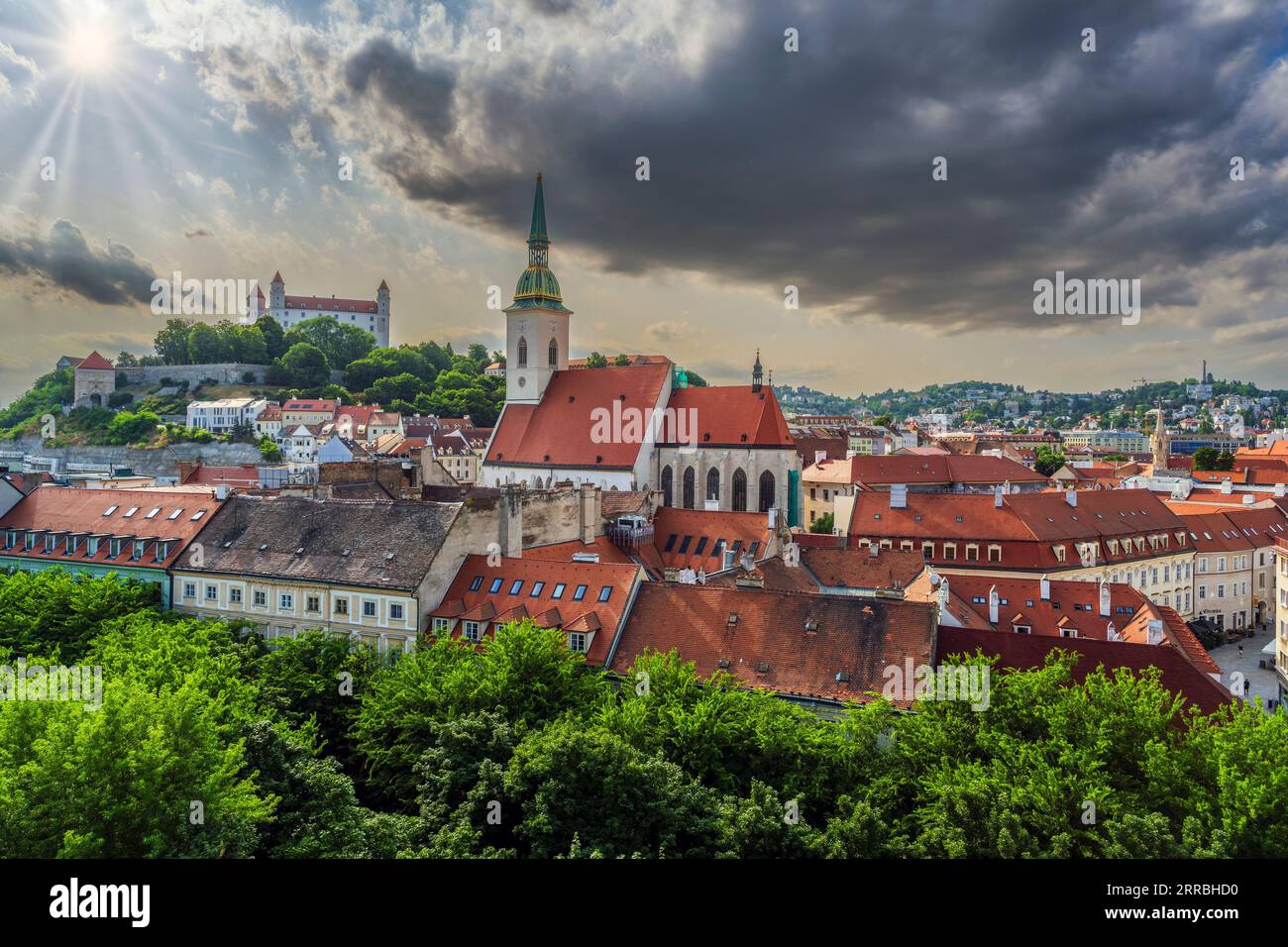 Old town skyline with castle and cathedral, Bratislava, Slovakia Stock ...