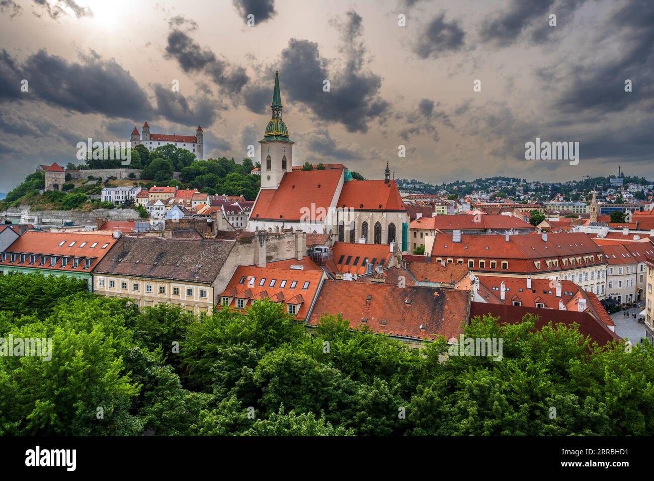 Old town skyline with castle and cathedral, Bratislava, Slovakia Stock ...