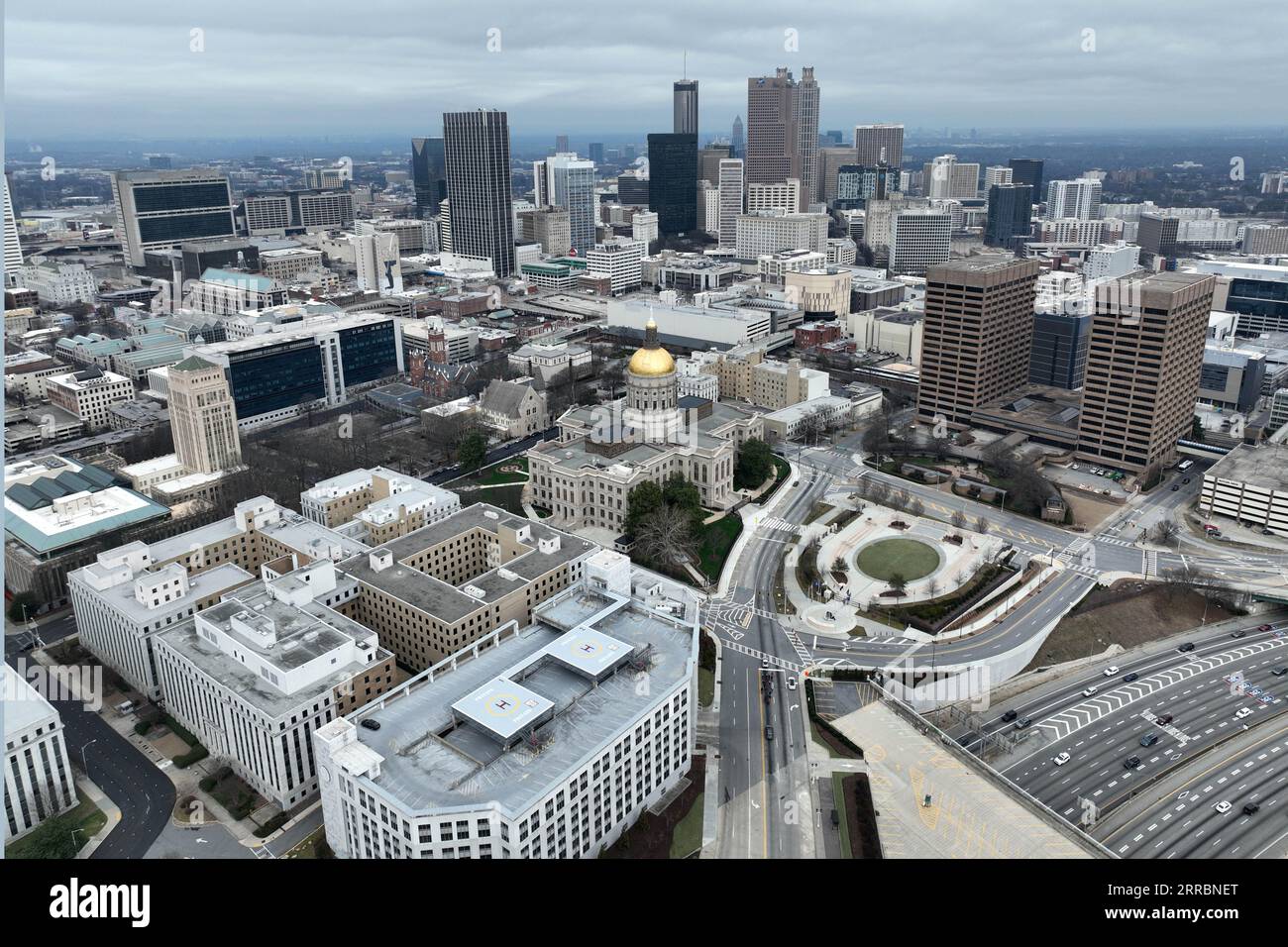 A general overall aerial view of the Georgia State Capitol building and ...