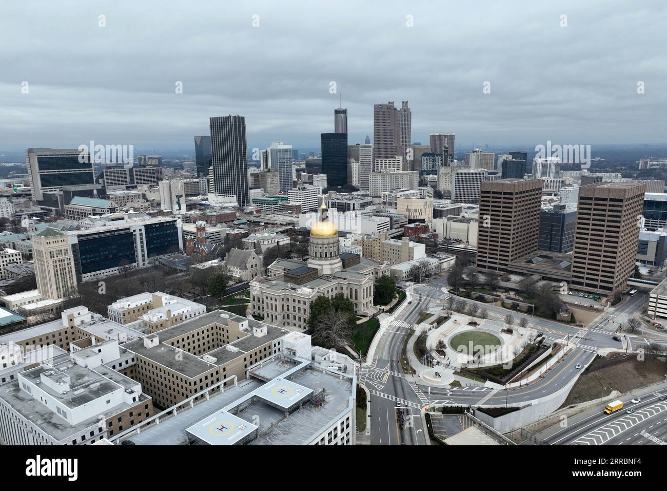 A general overall aerial view of the Georgia State Capitol building and ...