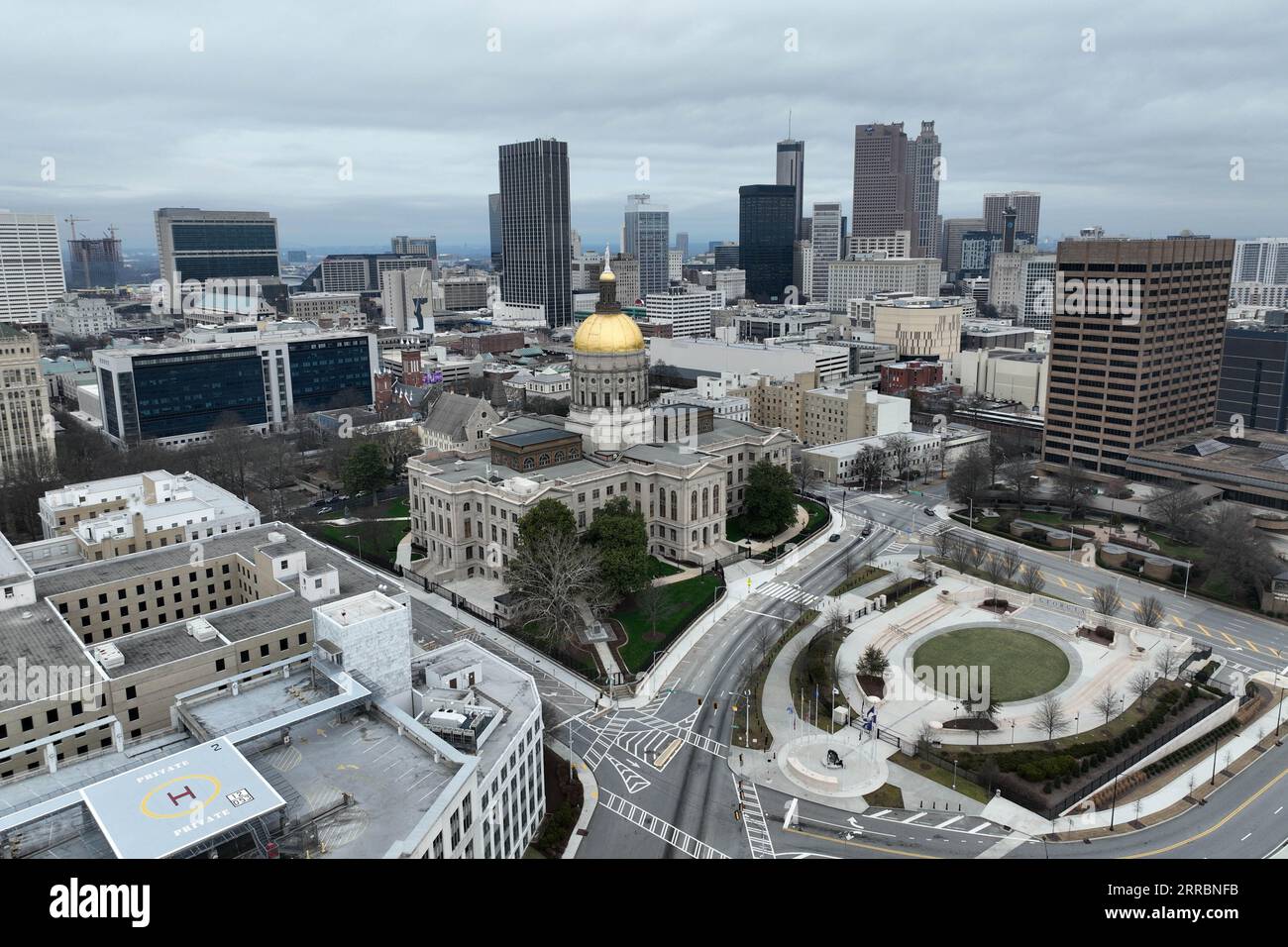 A general overall aerial view of the Georgia State Capitol building and ...
