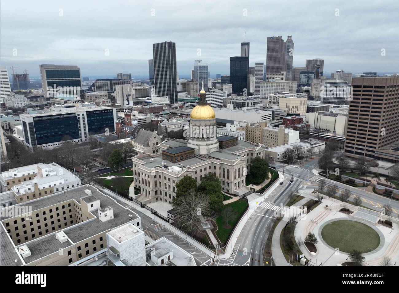 A general overall aerial view of the Georgia State Capitol building and ...