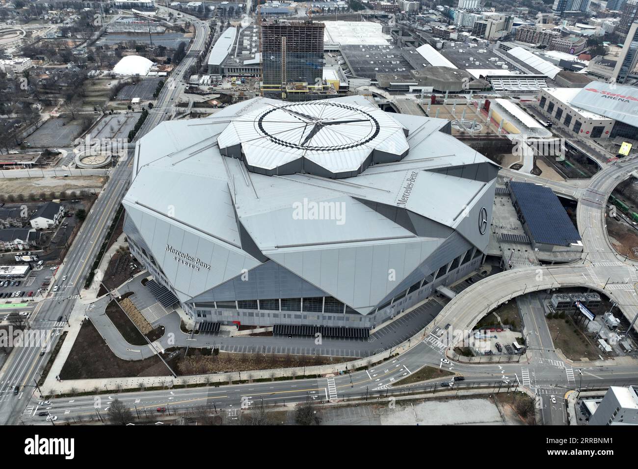 A general overall aerial view of Mercedes-Benz Stadium, Sunday, Jan. 29 ...