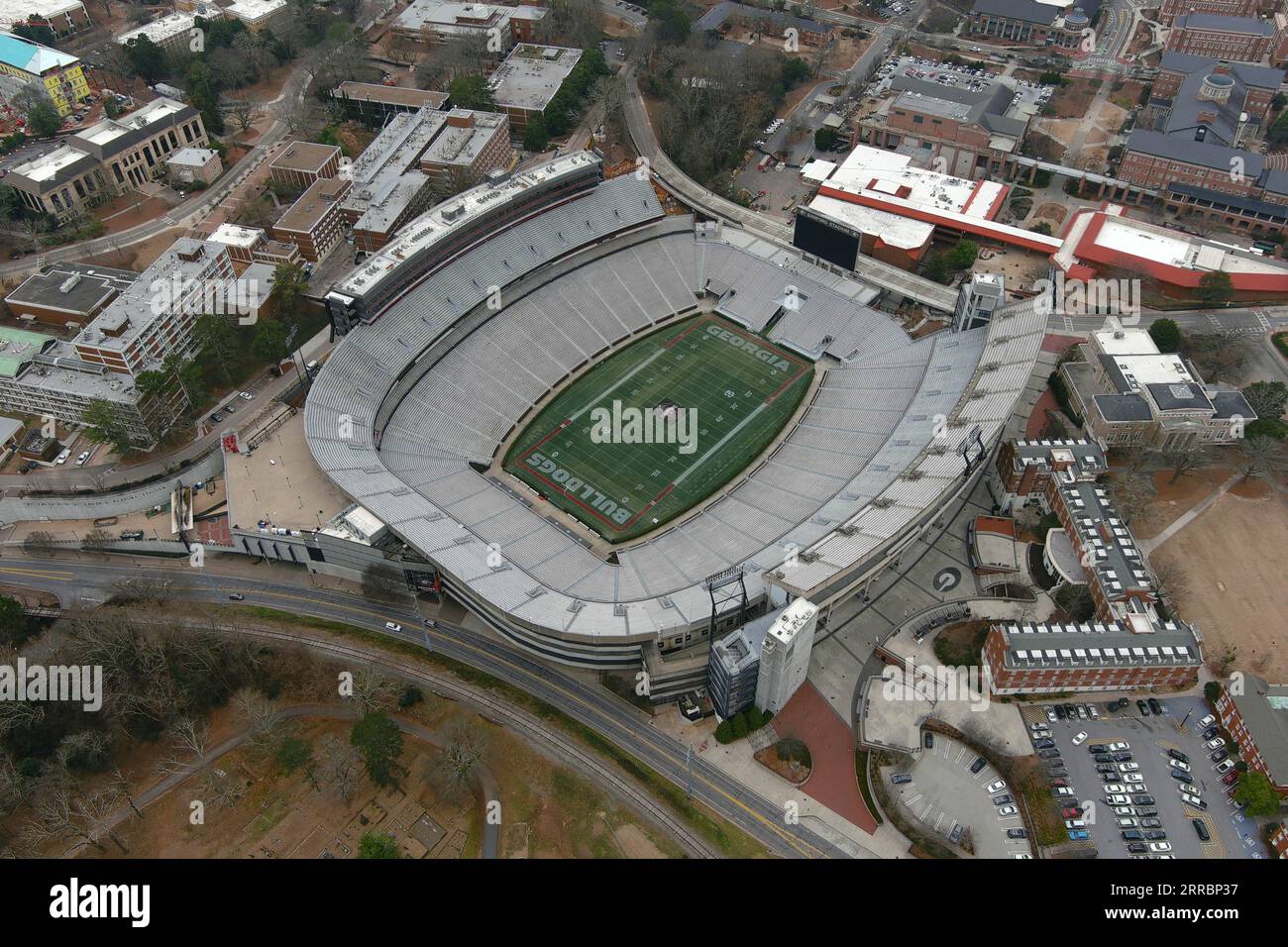 A general overall aerial view of Sanford Stadium at the University of ...