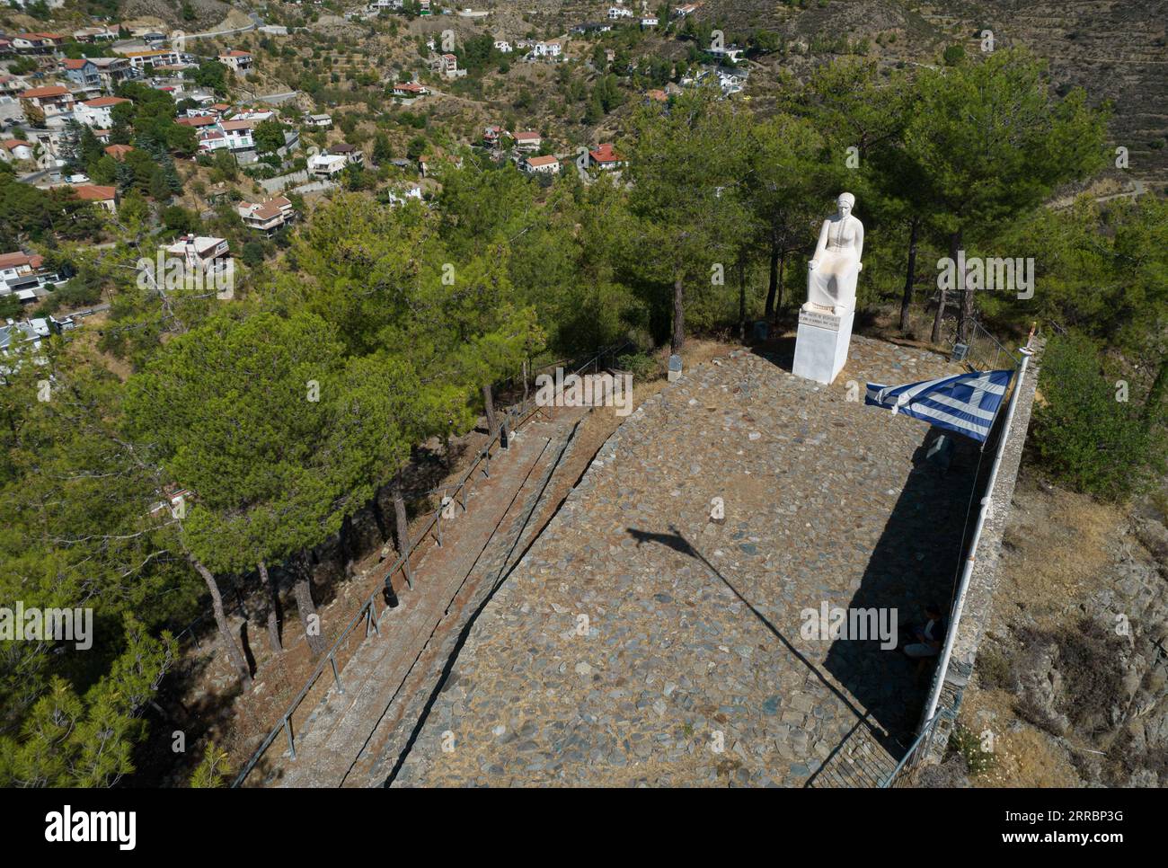 Aerial drone photograph of the mountain village of Palaichori. Nicosia ...